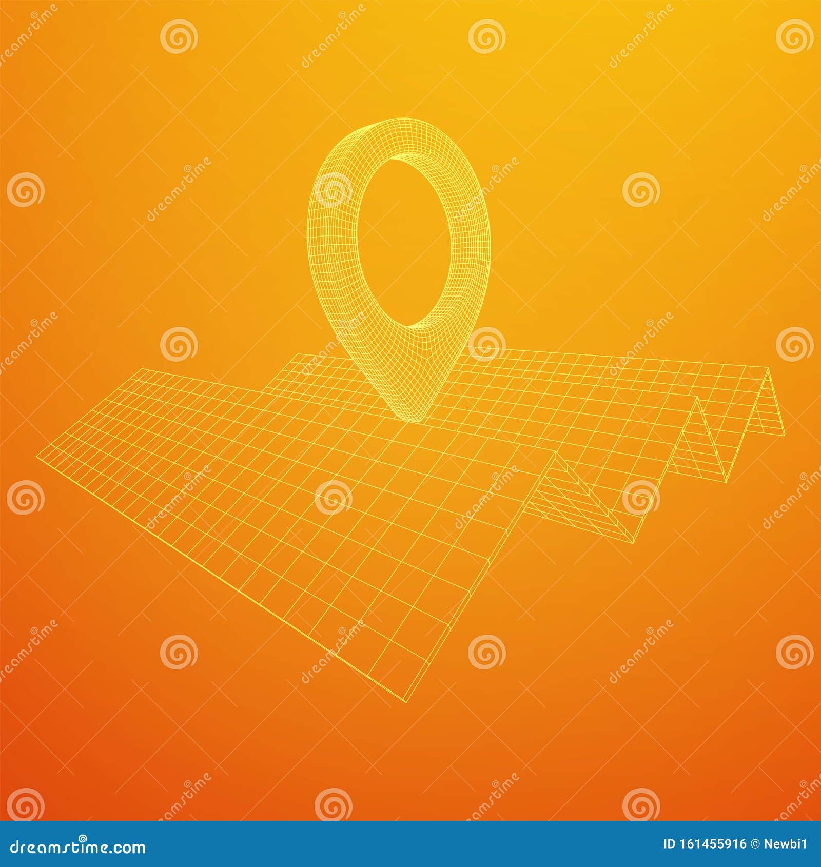 Geo Map Pin with Folding Map Wireframe Mesh Stock Vector - Illustration ...