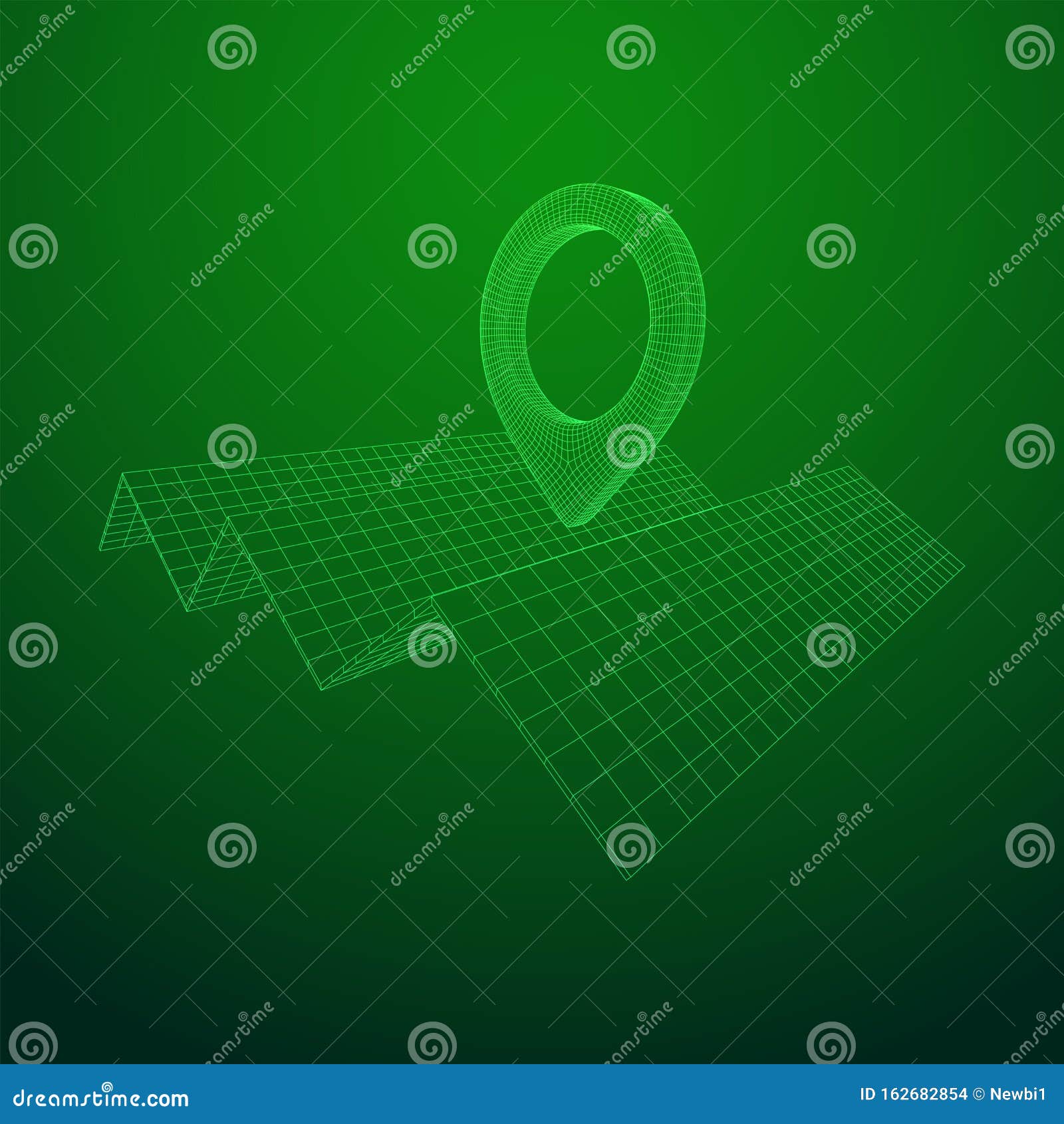 Geo Map Pin with Folding Map Wireframe Mesh Stock Vector - Illustration ...