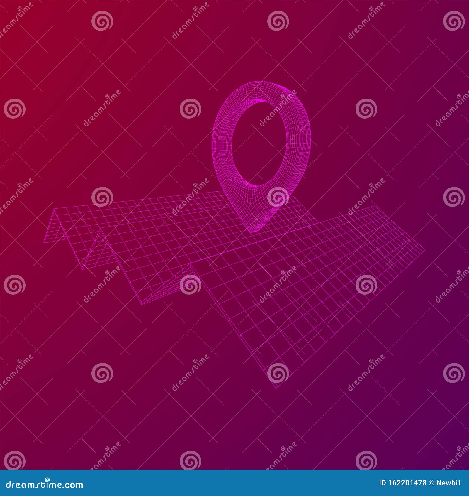 Geo Map Pin with Folding Map Wireframe Mesh Stock Vector - Illustration ...