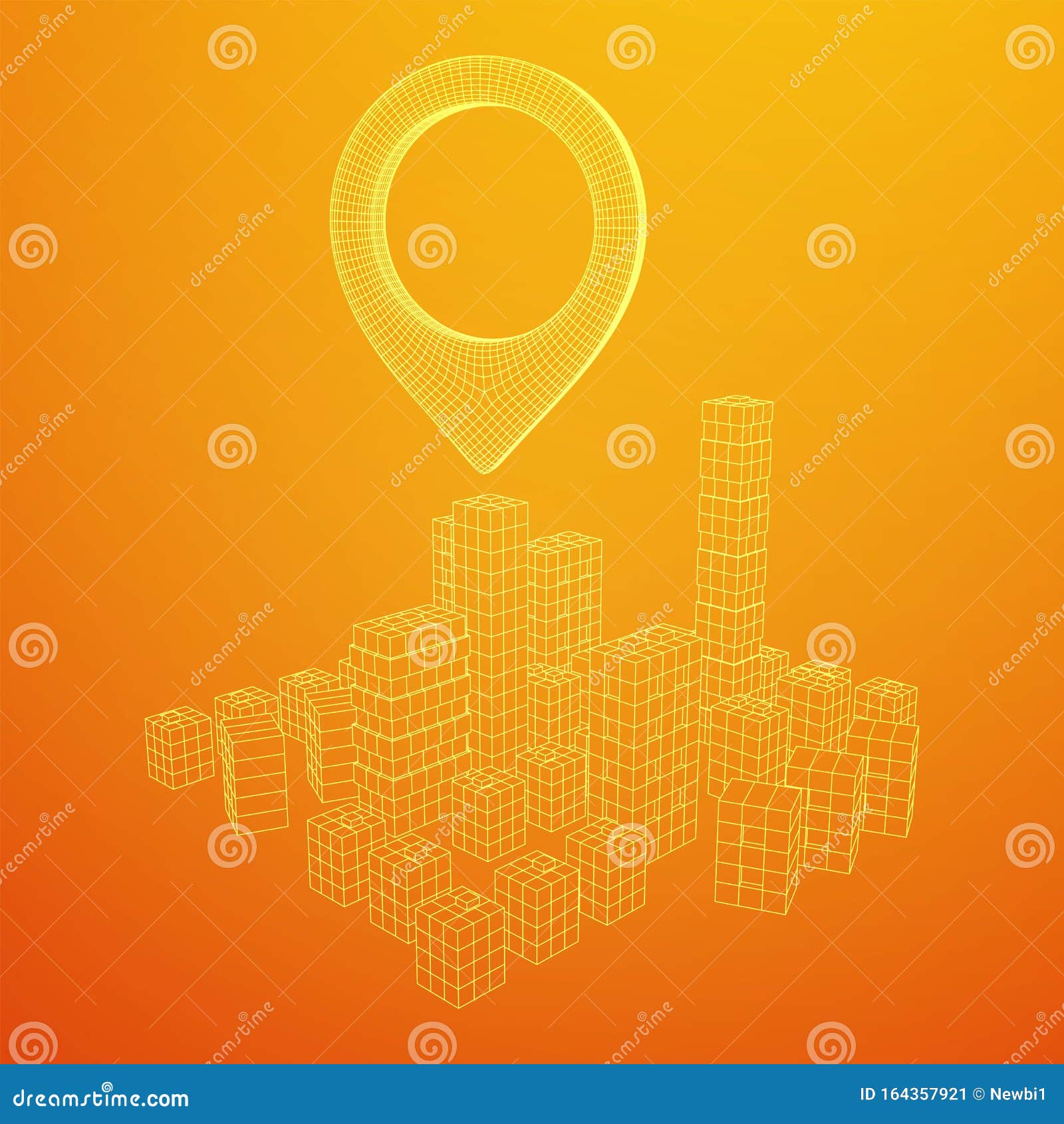 Geo Map Pin on Mesh Cubes City Array Wireframe Mesh Stock Vector ...