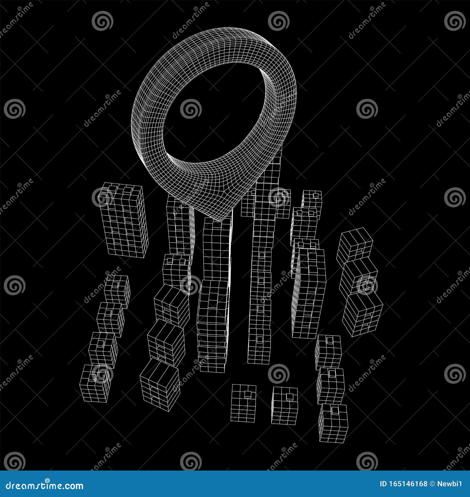 Geo Map Pin on Mesh Cubes City Array Wireframe Mesh Stock Vector ...