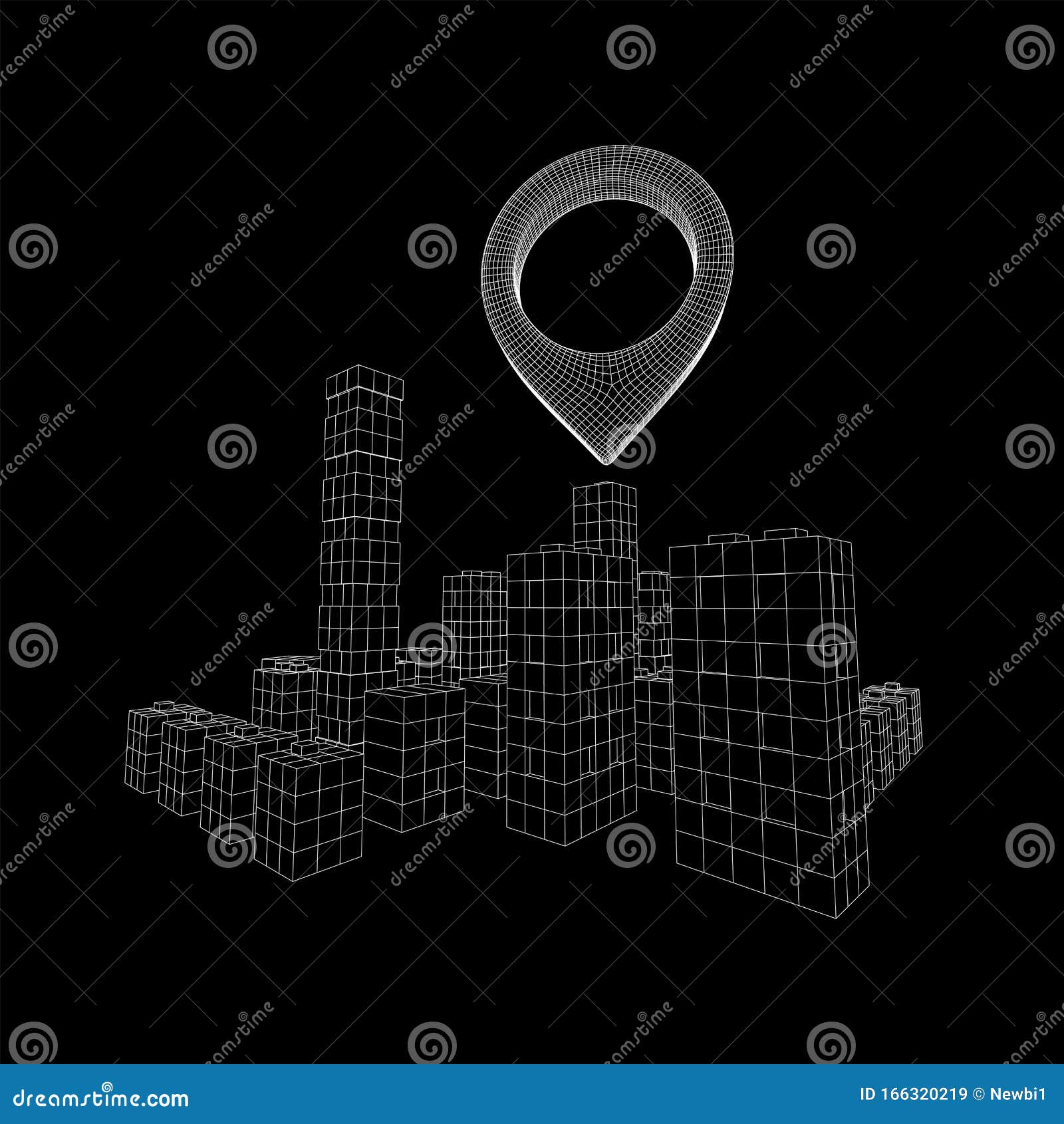 Geo Map Pin on Mesh Cubes City Array Wireframe Mesh Stock Vector ...