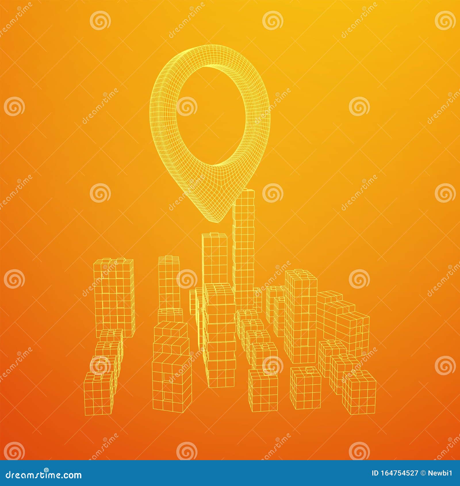 Geo Map Pin on Mesh Cubes City Array Wireframe Mesh Stock Vector ...