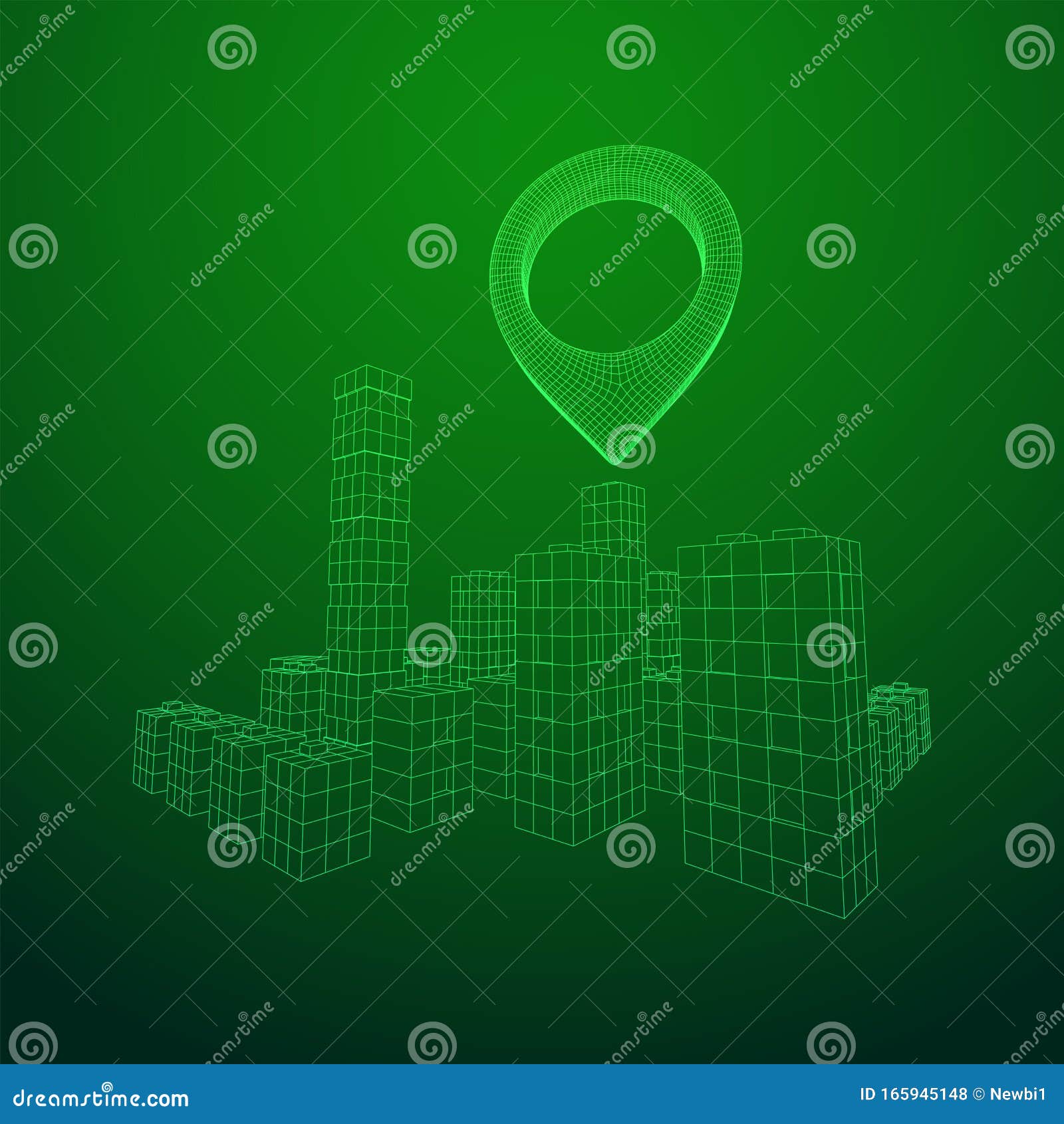 Geo Map Pin on Mesh Cubes City Array Wireframe Mesh Stock Vector ...