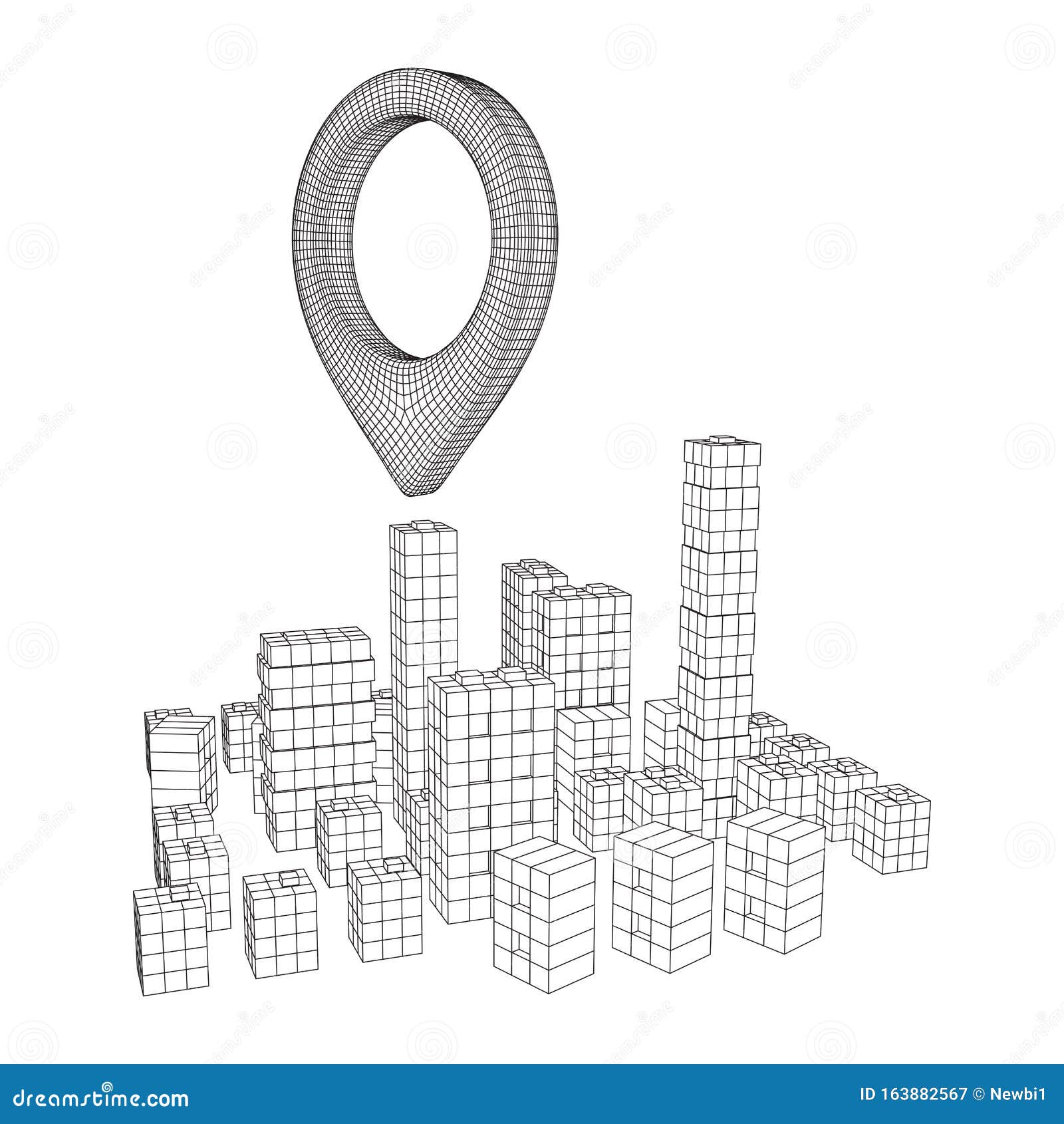 Geo Map Pin on Mesh Cubes City Array Wireframe Mesh Stock Vector ...