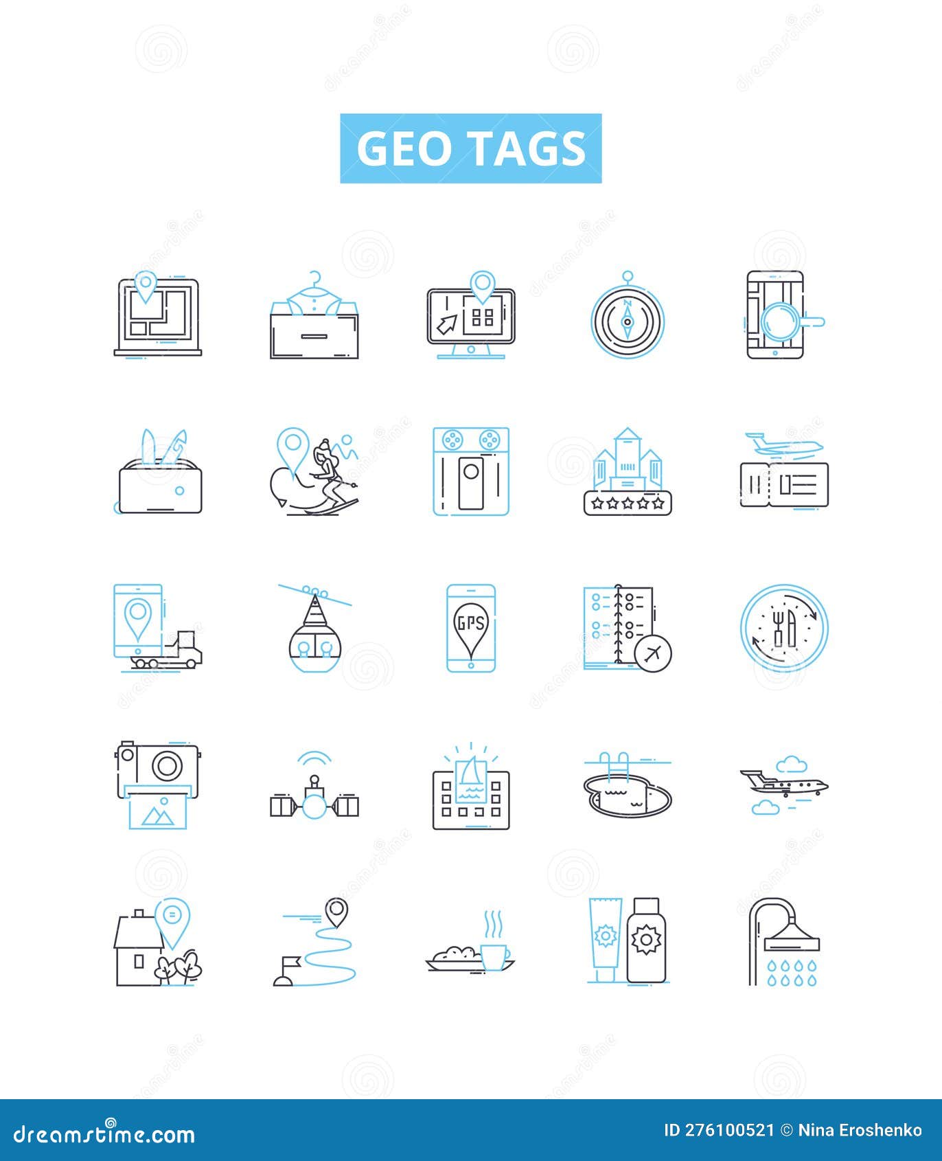 Geo Tags Vector Line Icons Set Geolocation Geotagging Geo Tags Coordinates Gps Latitude