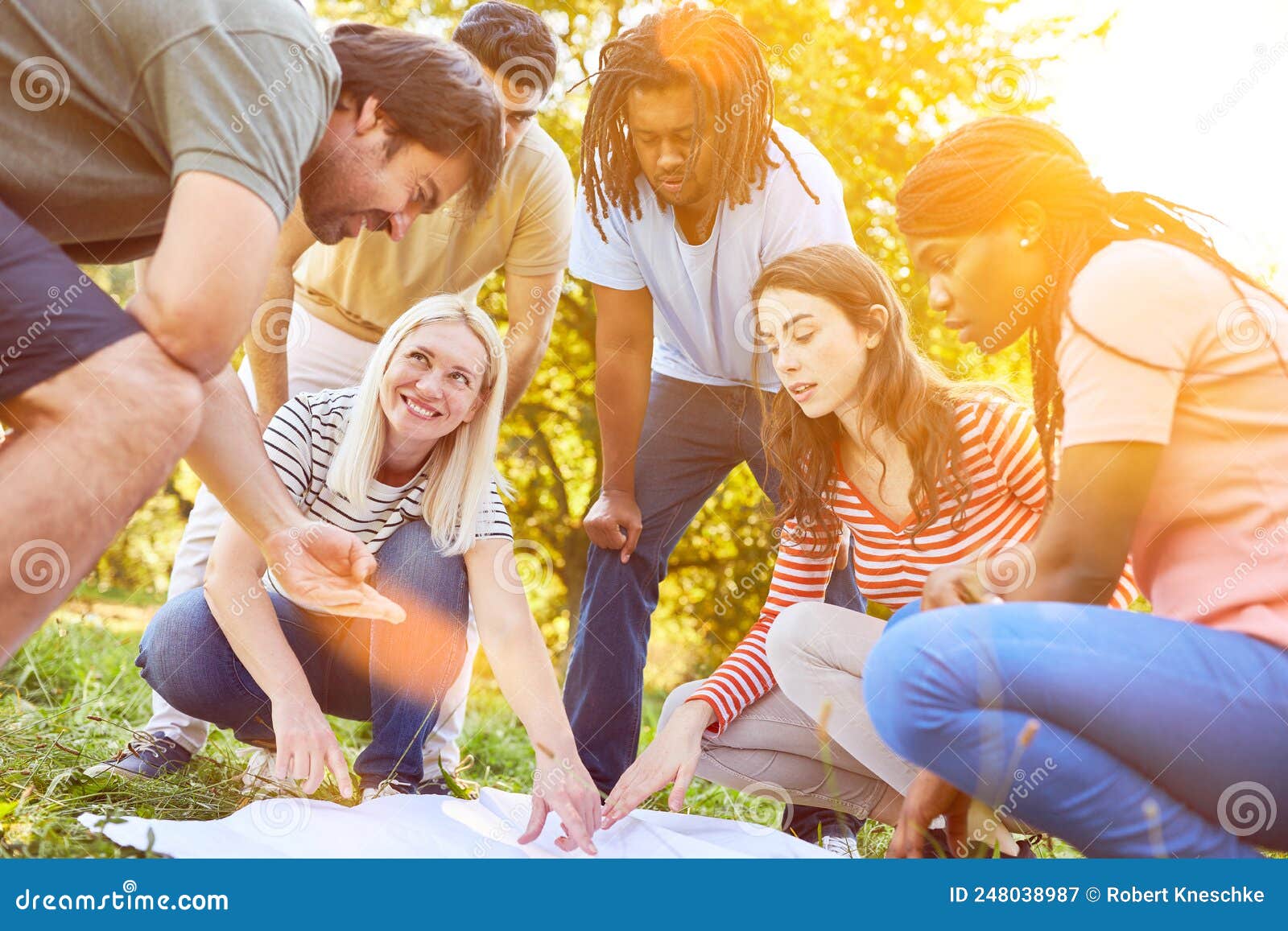 Geocaching Treasure Hunt Team with Map Stock Image - Image of ...