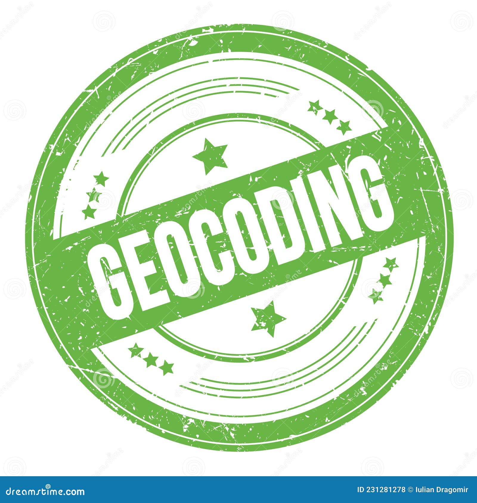 GEOCODING Text on Green Round Grungy Stamp Stock Illustration ...