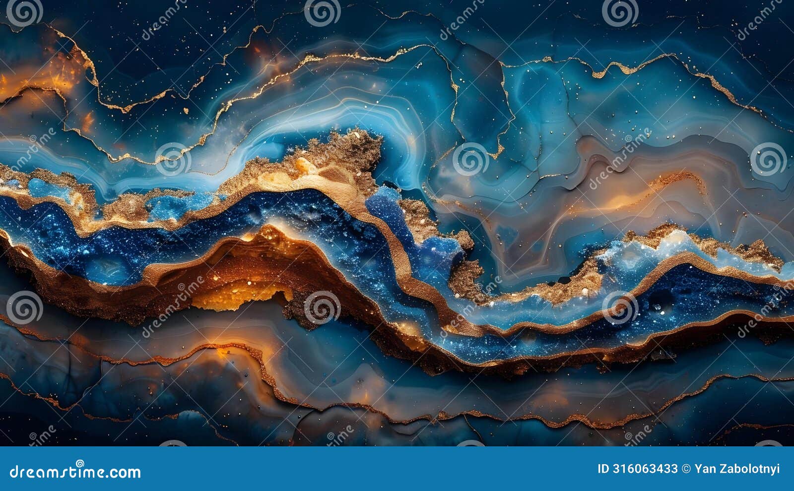 Geode-Inspired Abstract Artwork Featuring Dark Blue, Light Blue, and ...
