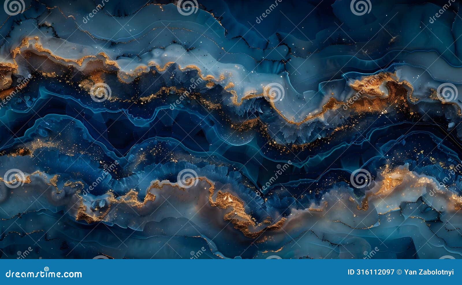 Geode-inspired Artwork in Dark Blue, Light Blue, and Gold Hues. Concept ...