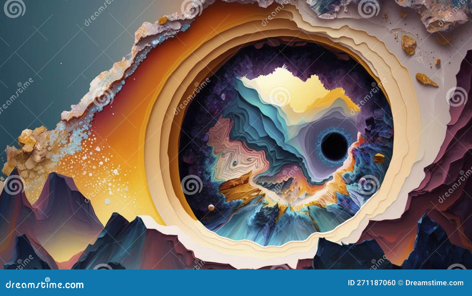 Geode with Transparent Crystals of Light Blue Color on a Dark ...