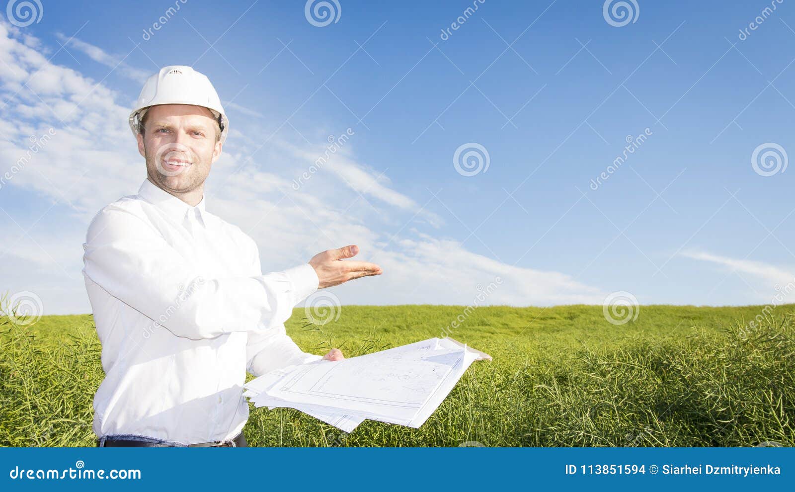 Geodesist with Drawings on Ground for Building Building. Builder in ...