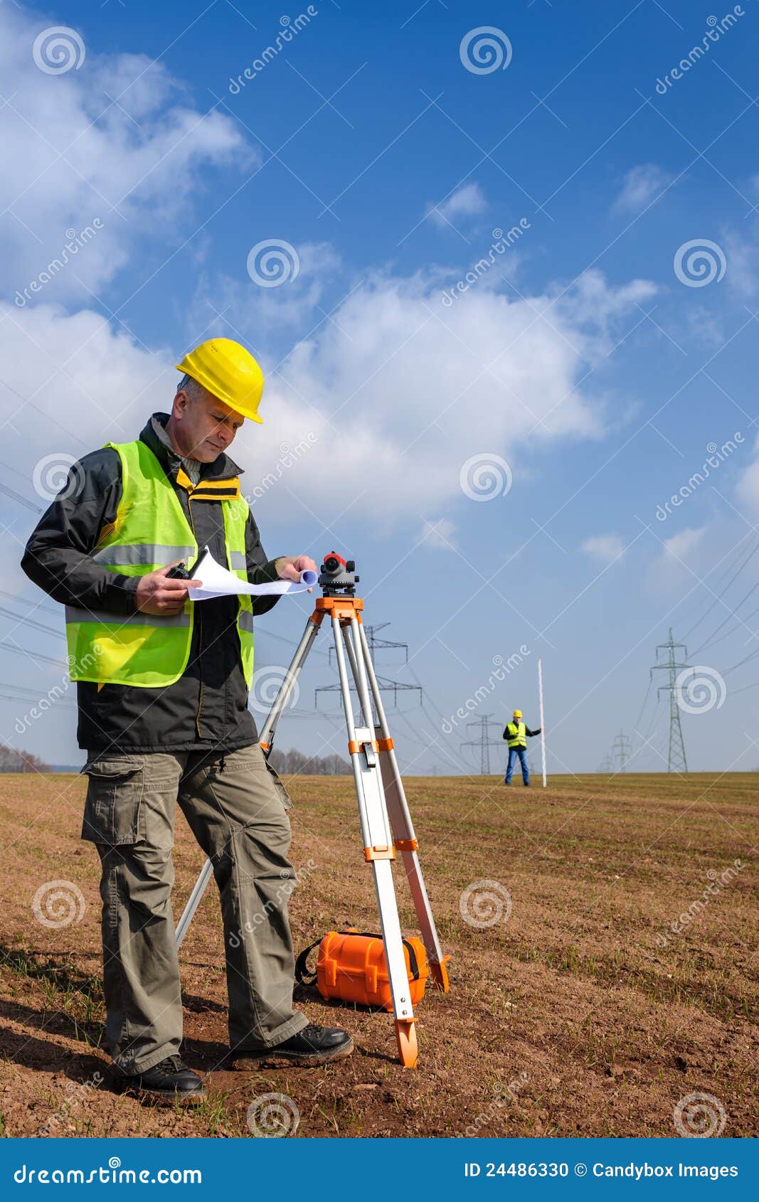 Geodesist Measure Land Look Construction Plan Stock Photo - Image of ...