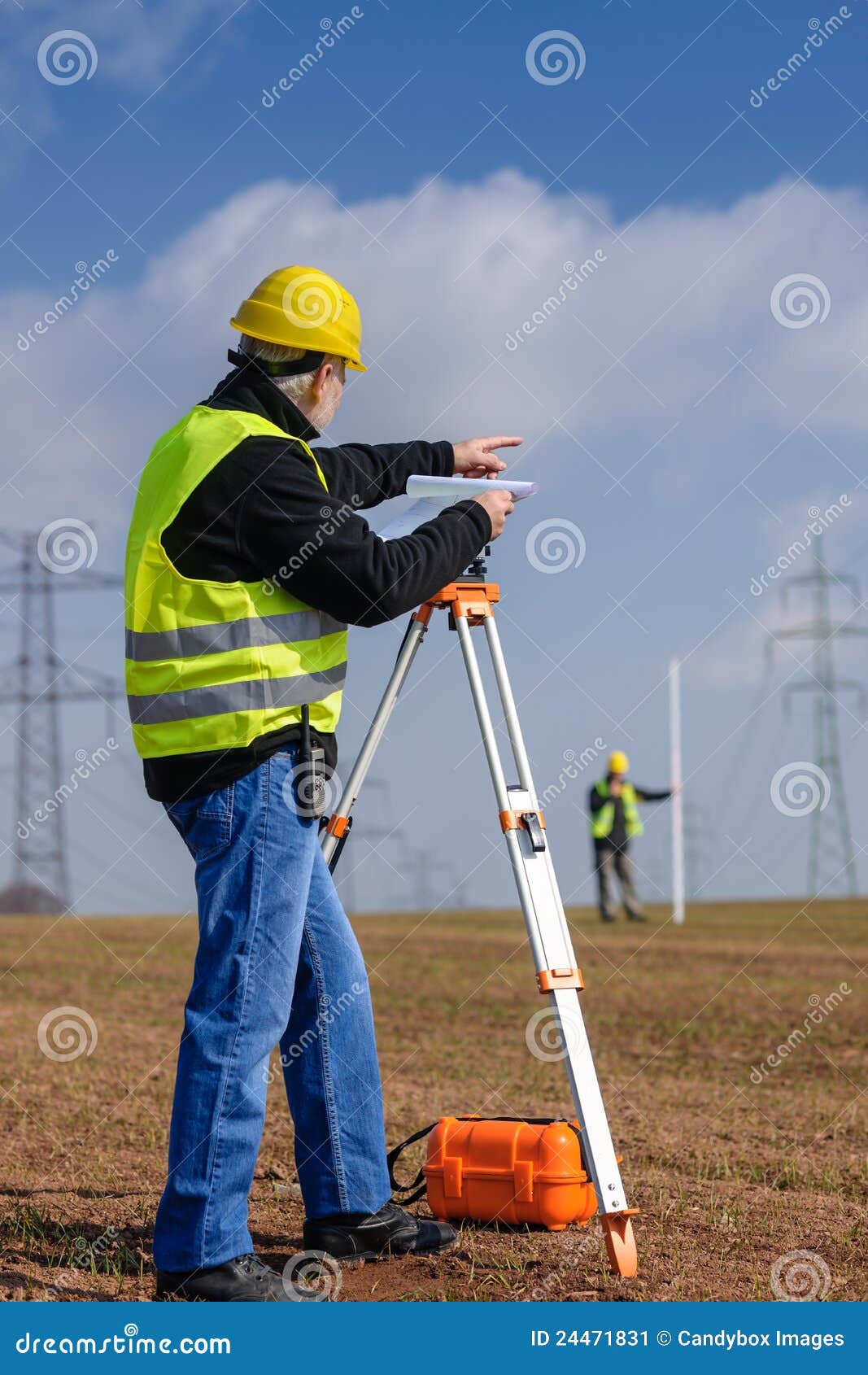 Geodesist Measure Land Point Direction Stock Image - Image of field ...