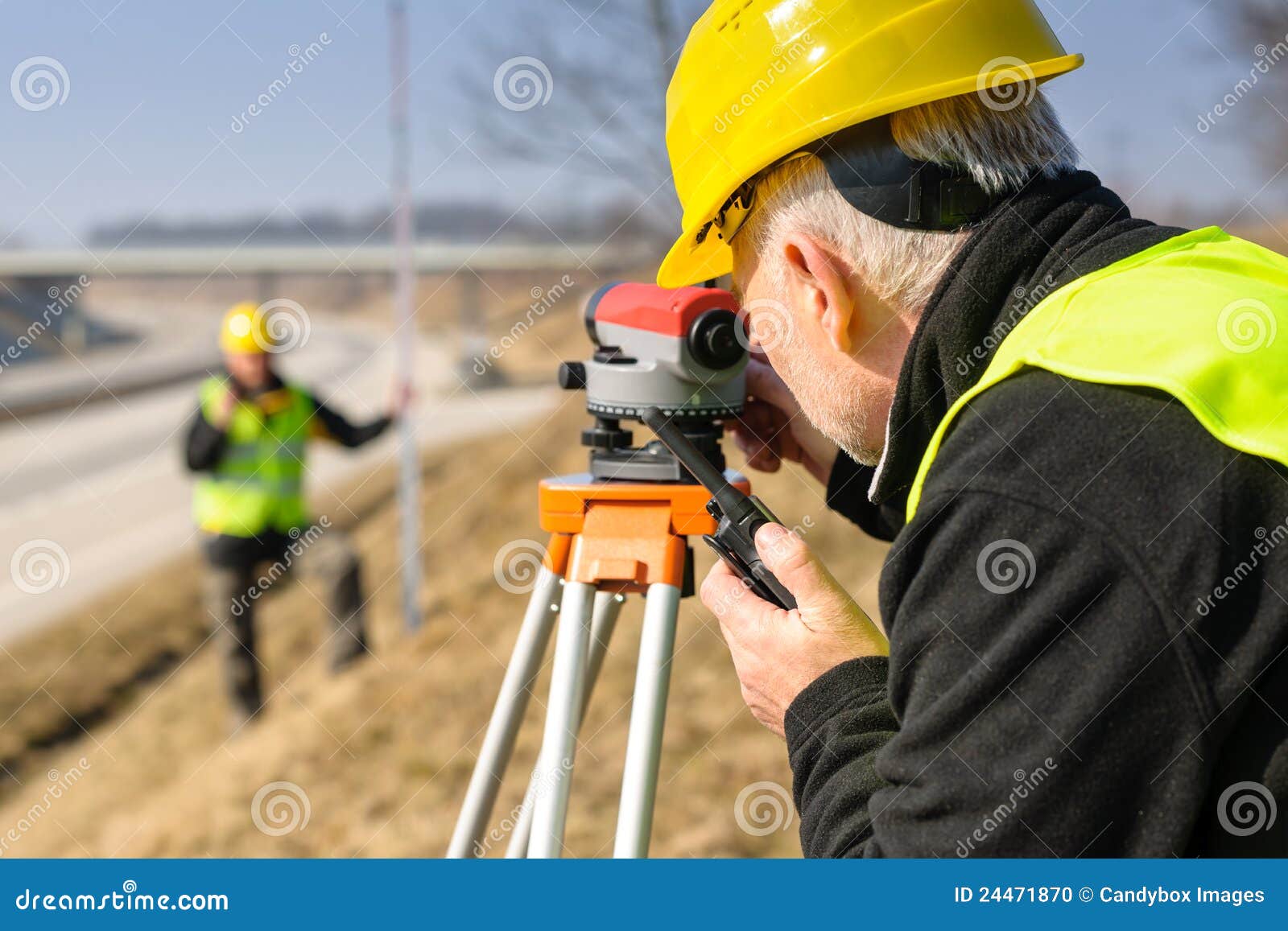 Geodesist Measure Land with Tacheometer Highway Stock Photo - Image of ...