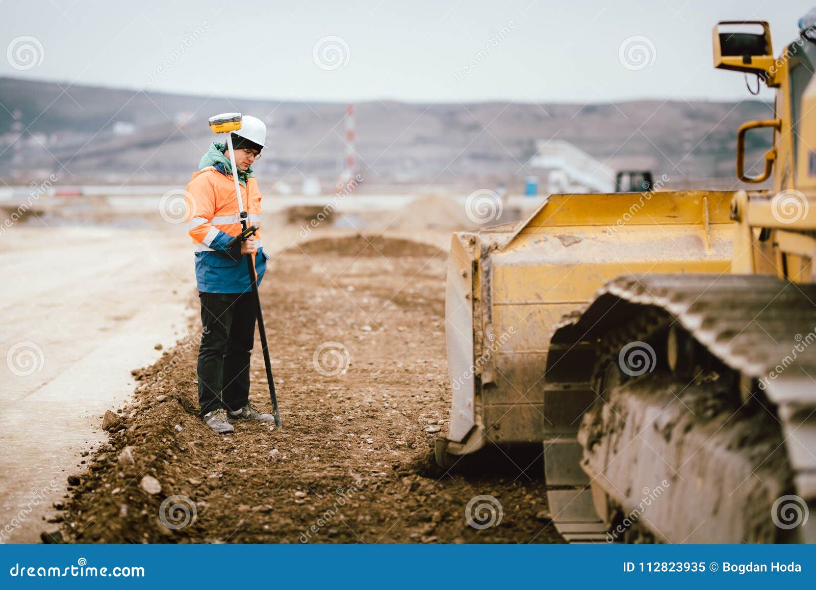 Geodesy Details - Construction Site Workers Building Highway And Roads ...