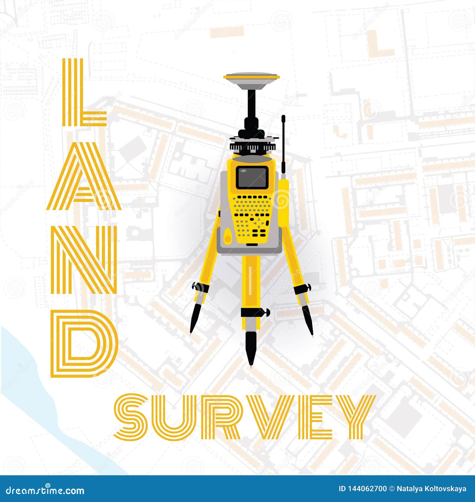 Geodetics Engineering Technology And Equipment. Vector Line Art ...