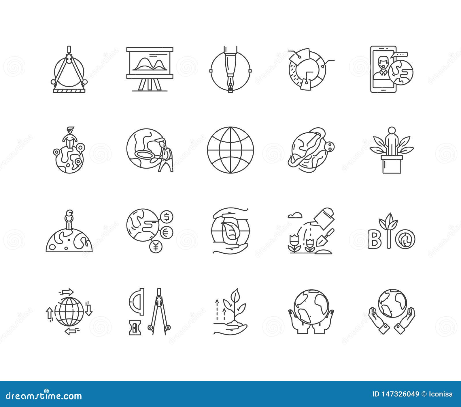 Geodesy Line Icons, Signs, Vector Set, Outline Illustration Concept ...