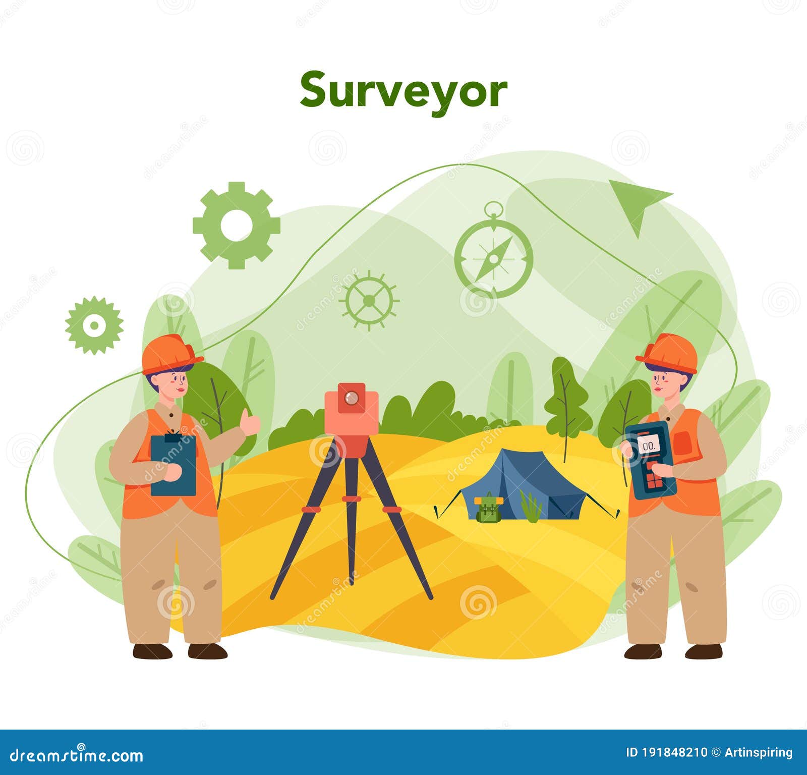 Geodesy Science Concept. Land Surveying Technology Stock Vector ...