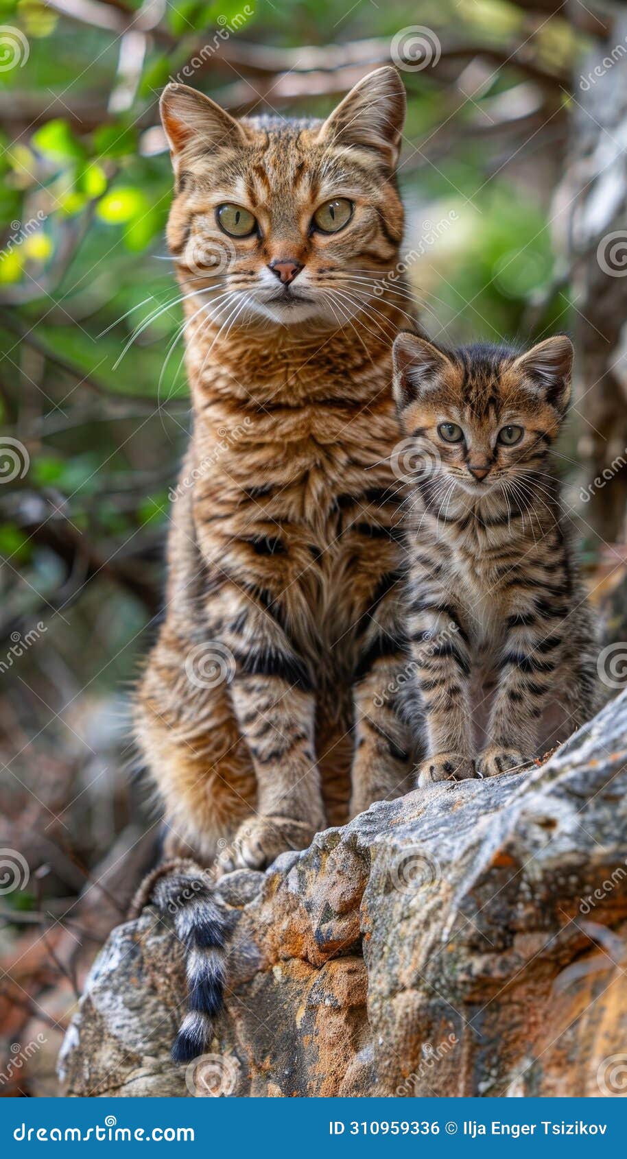 Geoffroy S Cat and Kitten with Object, Spacious Left Area Ideal for ...