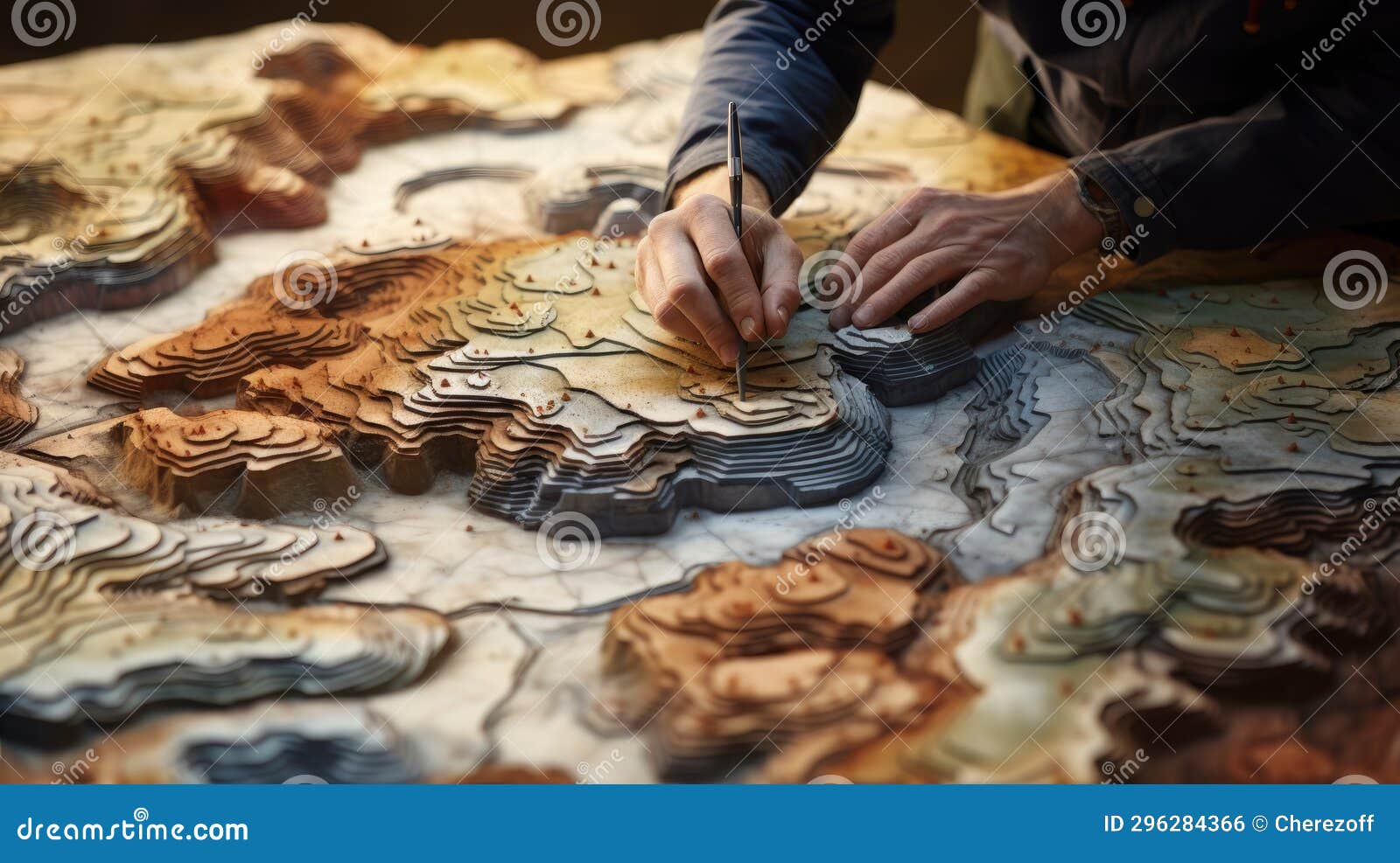 Geographer Exploring the Terrain on the Model Stock Illustration ...