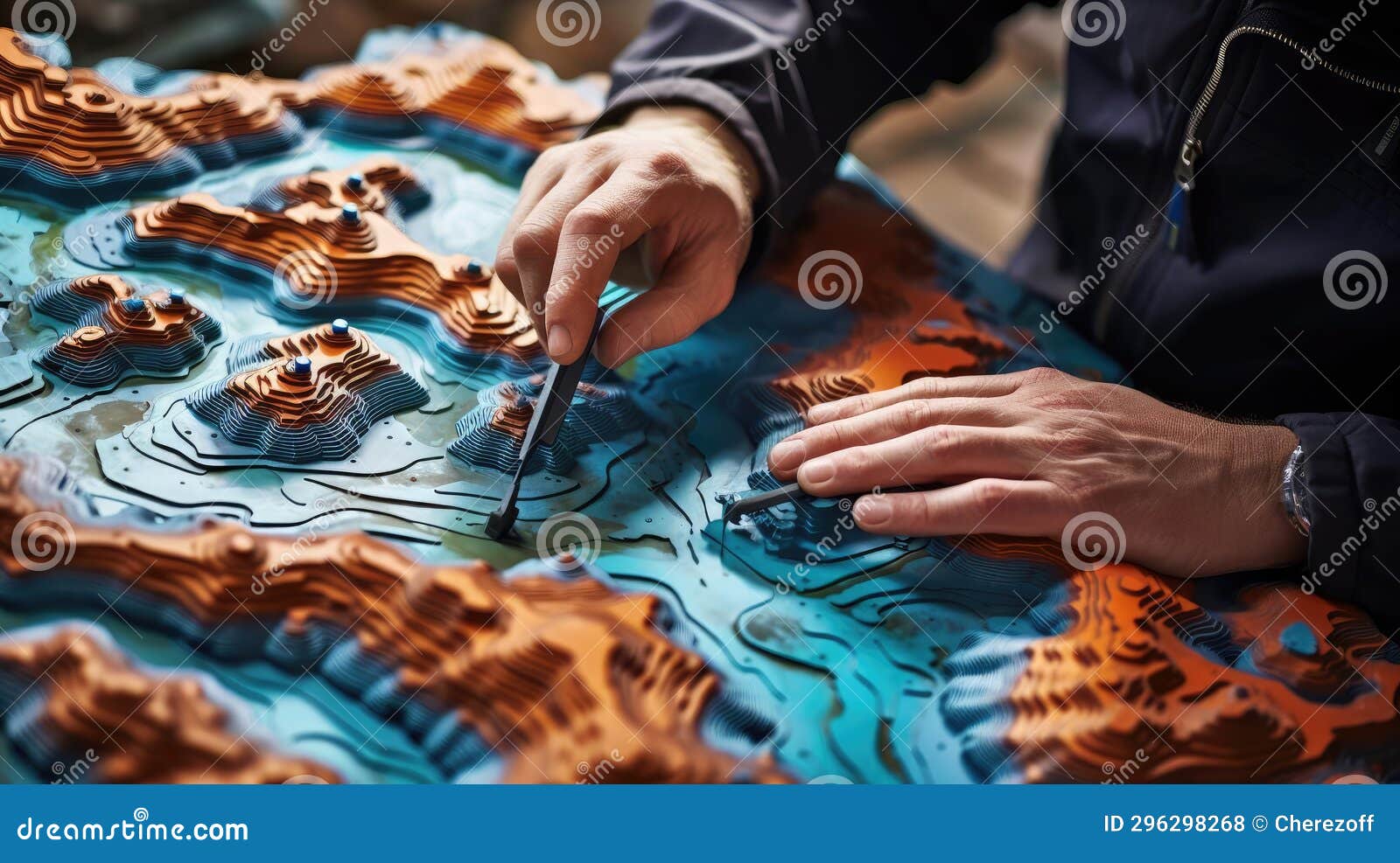 Geographer Exploring the Terrain on the Model Stock Illustration ...