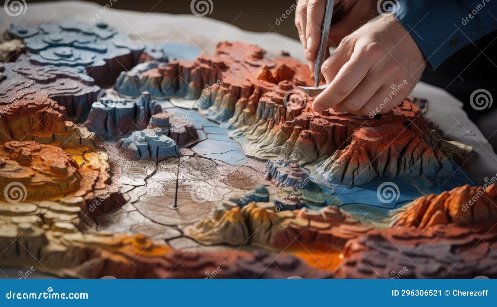 Geographer Exploring the Terrain on the Model Stock Illustration ...