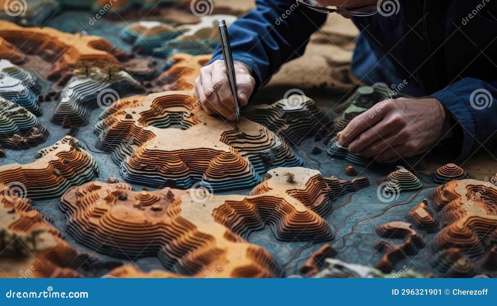 Geographer Exploring the Terrain on the Model Stock Image - Image of ...