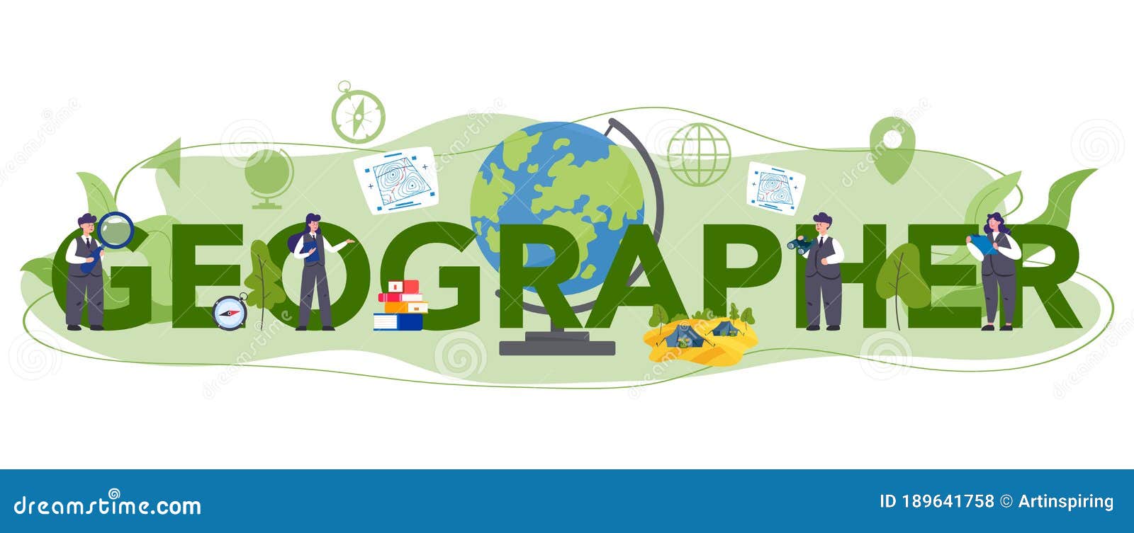 Geographer Typographic Header Concept. Studying the Lands, Features ...