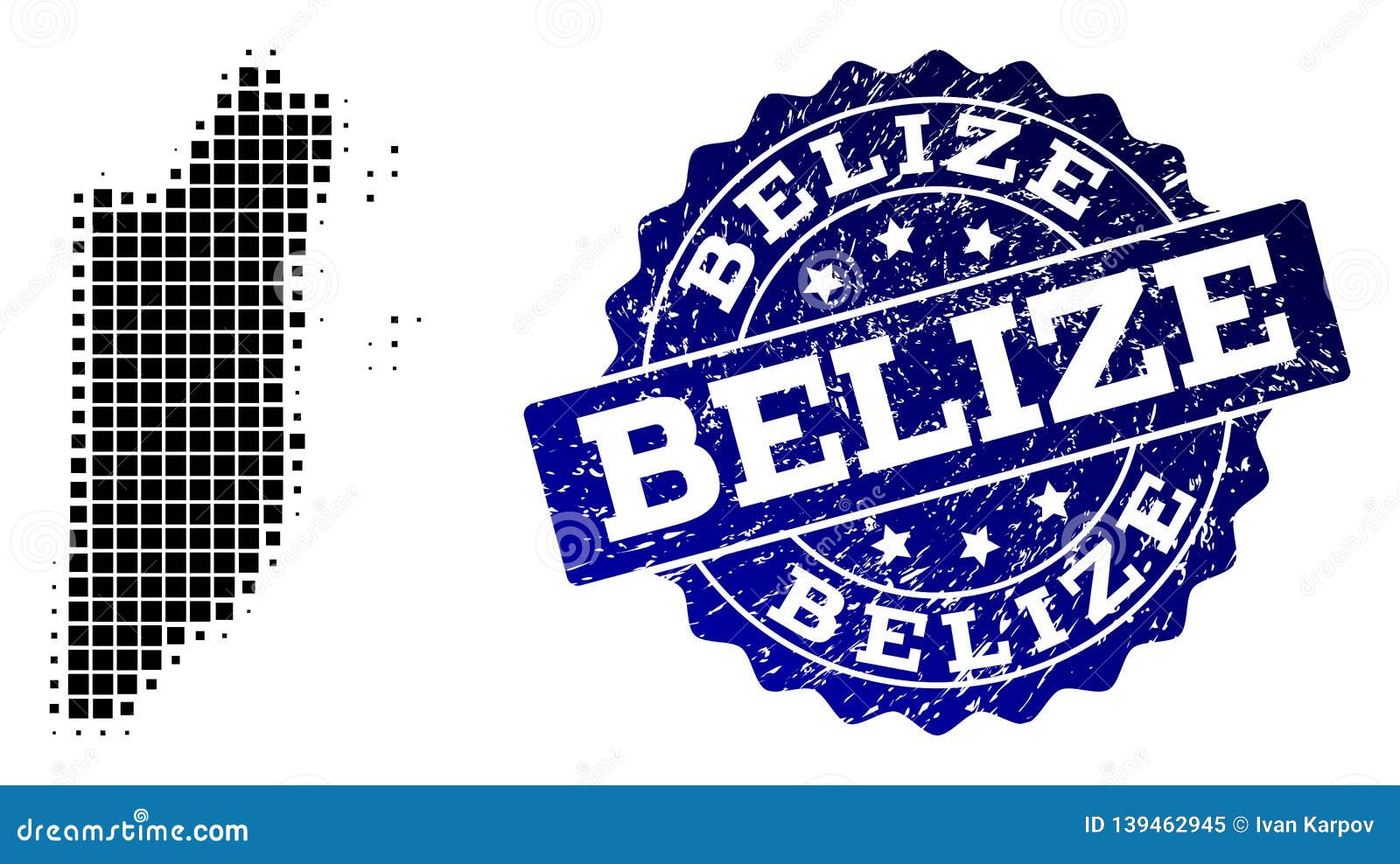 Composition of Halftone Dotted Map of Belize and Grunge Stamp Watermark ...