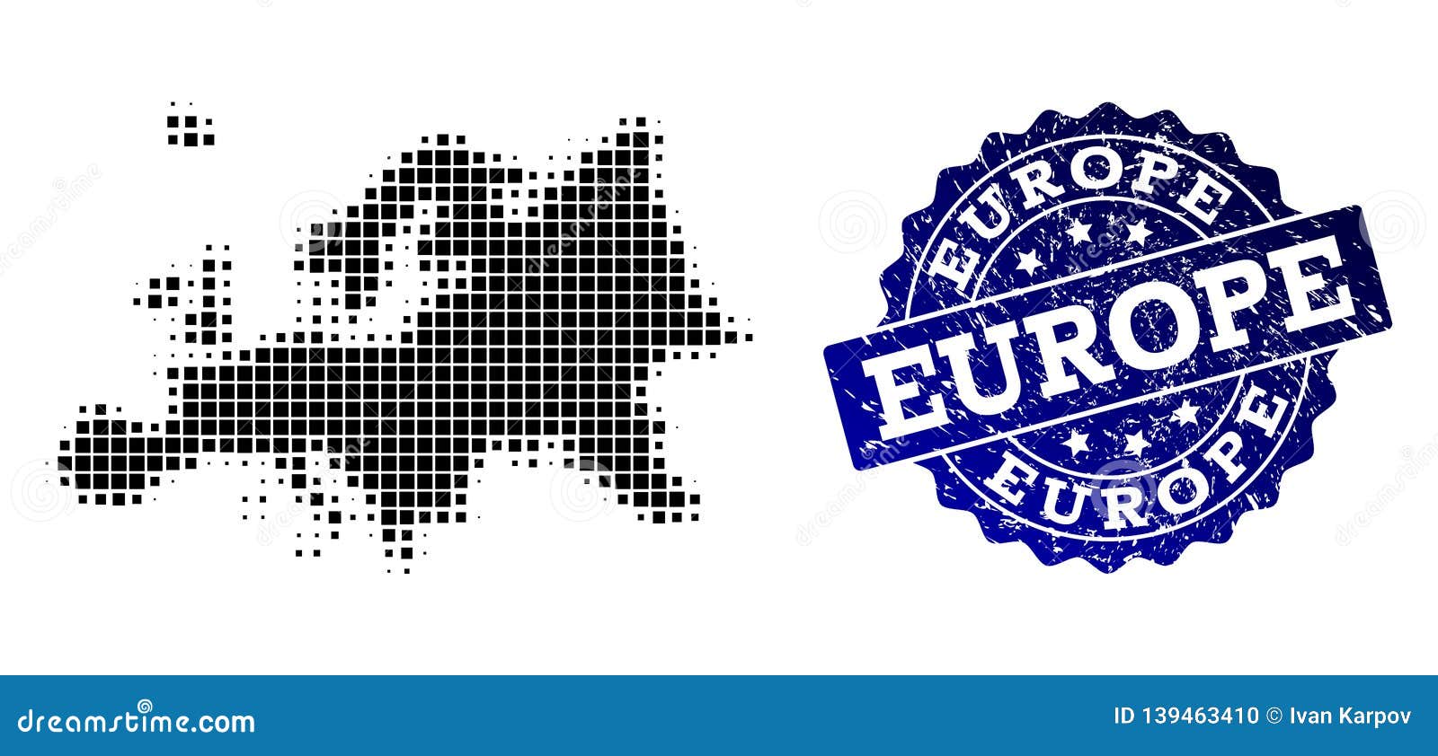 Composition of Halftone Dotted Map of Europe and Grunge Stamp Watermark ...