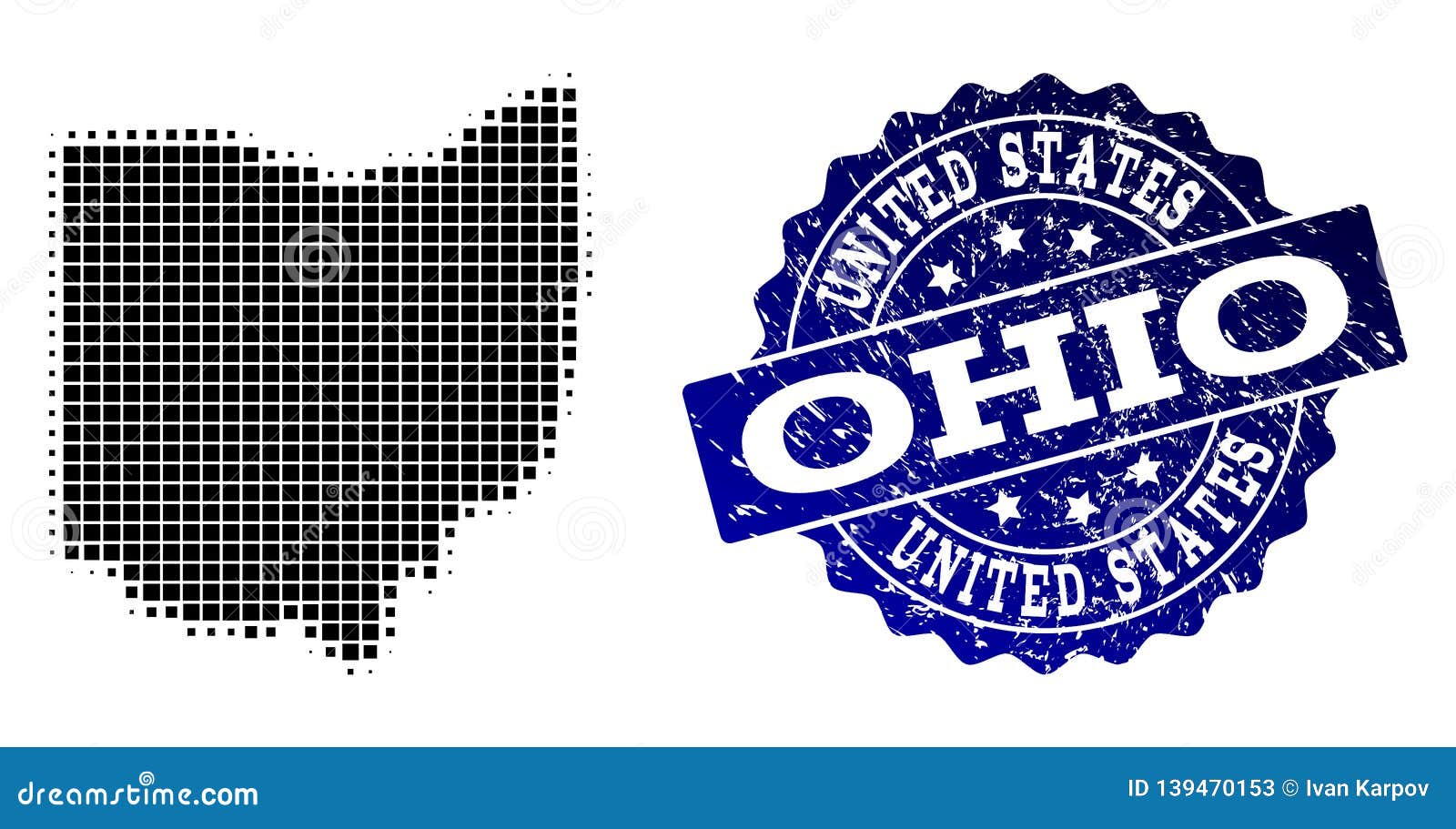 Composition of Halftone Dotted Map of Ohio State and Grunge Stamp ...