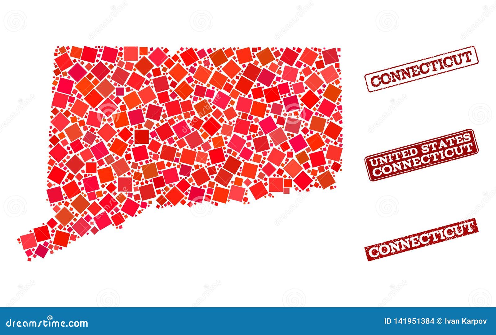 Mosaic Map of Connecticut State and Distress School Seal Collage Stock ...