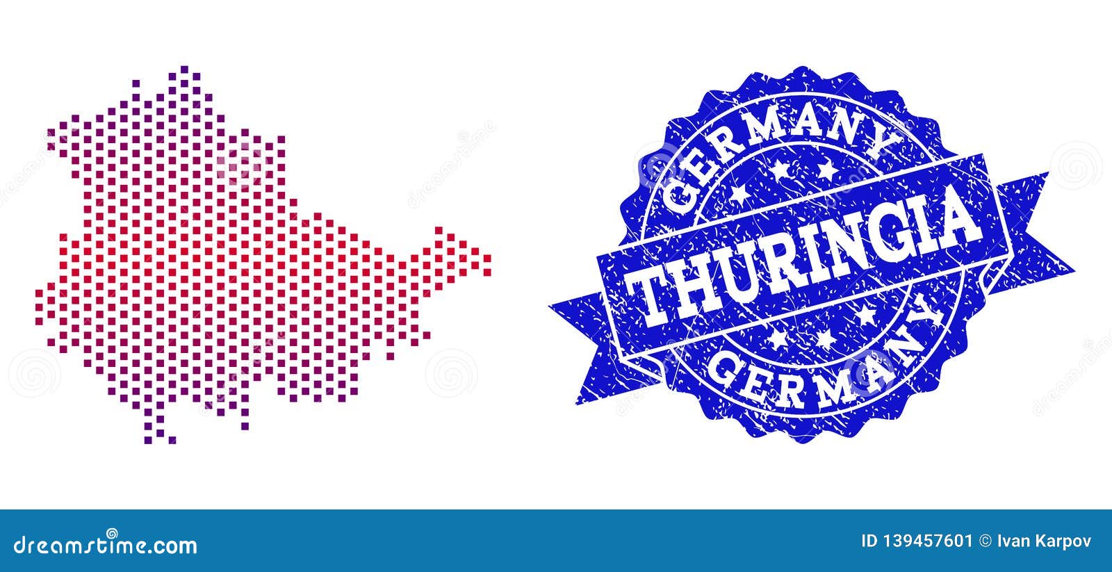 Composition of Gradiented Dotted Map of Thuringia State and Grunged ...