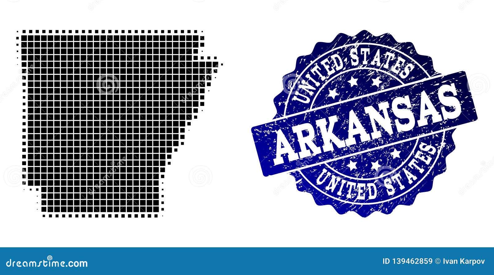 Composition of Halftone Dotted Map of Arkansas State and Grunge Stamp ...