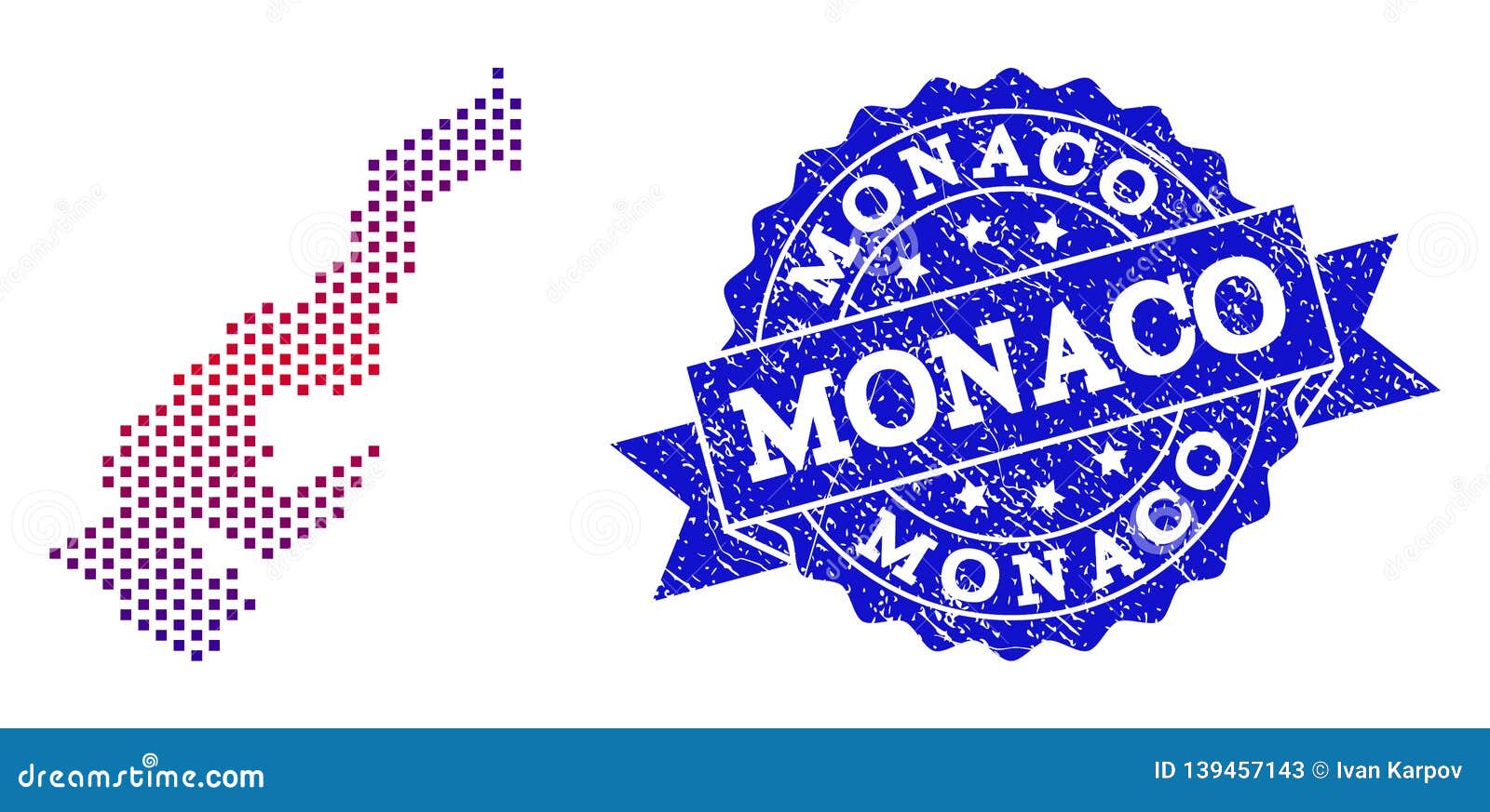 Collage of Gradiented Dotted Map of Monaco and Grunged Stamp Stock ...