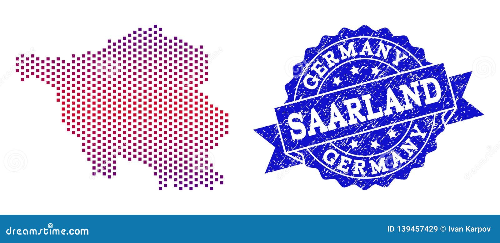 Composition of Gradiented Dotted Map of Saarland State and Grunged ...