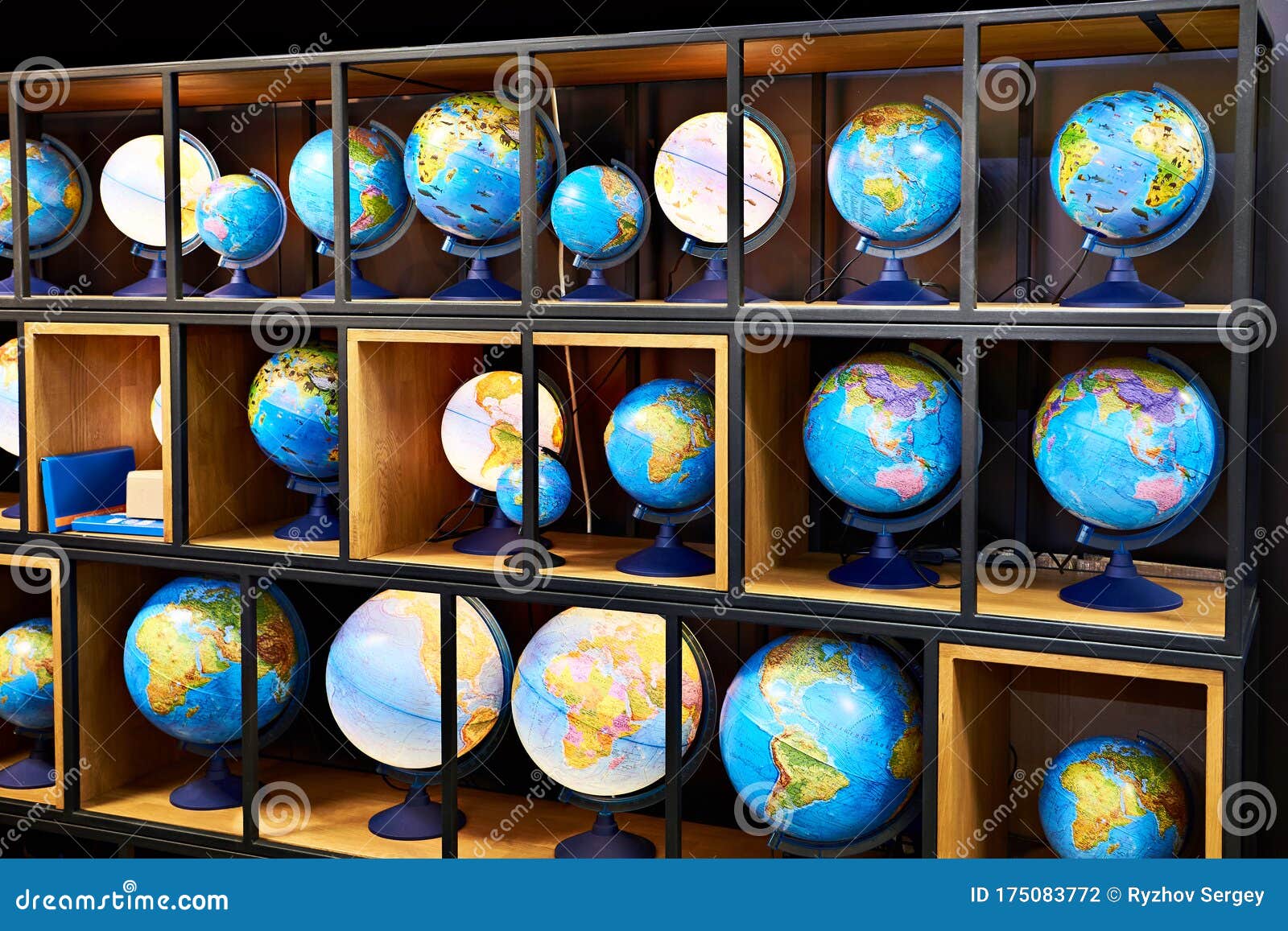 Geographic globes in store stock photo. Image of equipment - 175083772