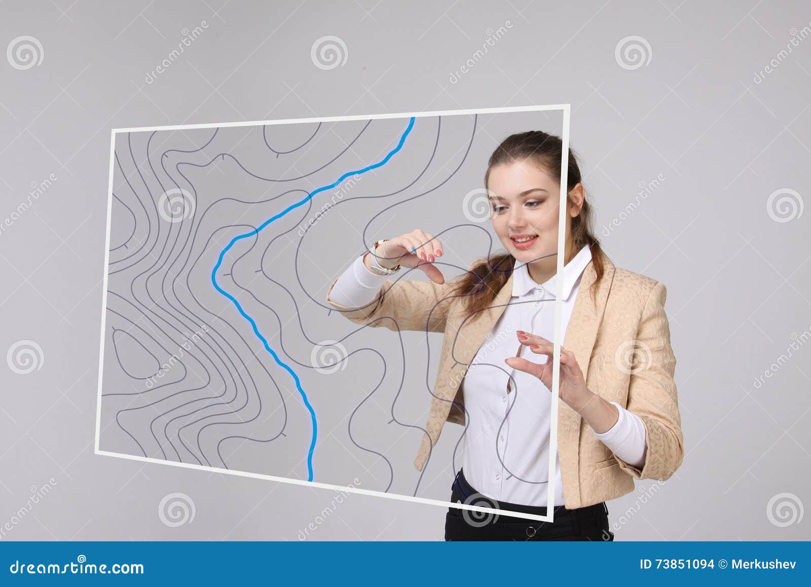 Geographic Information Systems Concept, Woman Scientist Working with ...