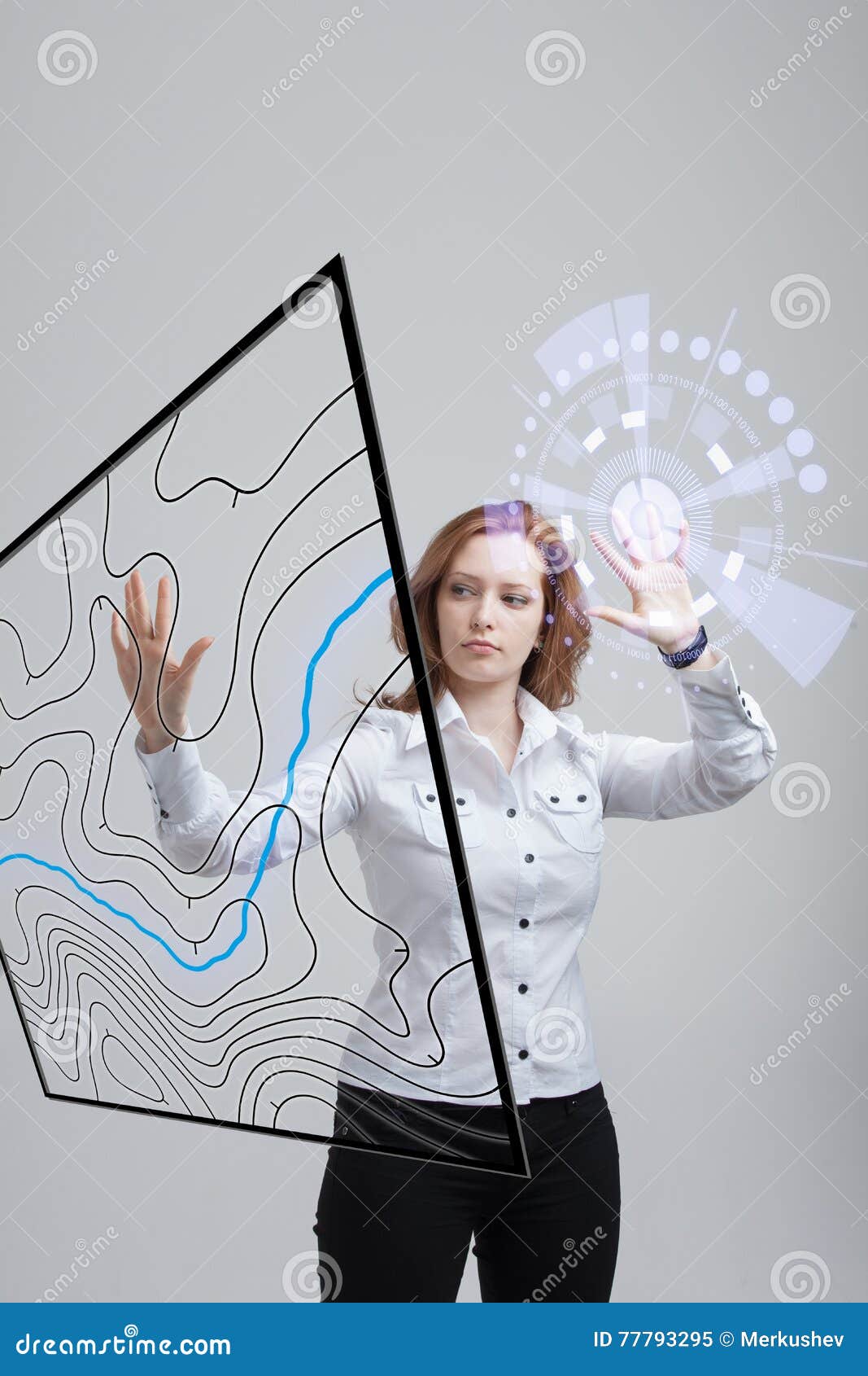 Geographic Information Systems Concept, Woman Scientist Working with ...