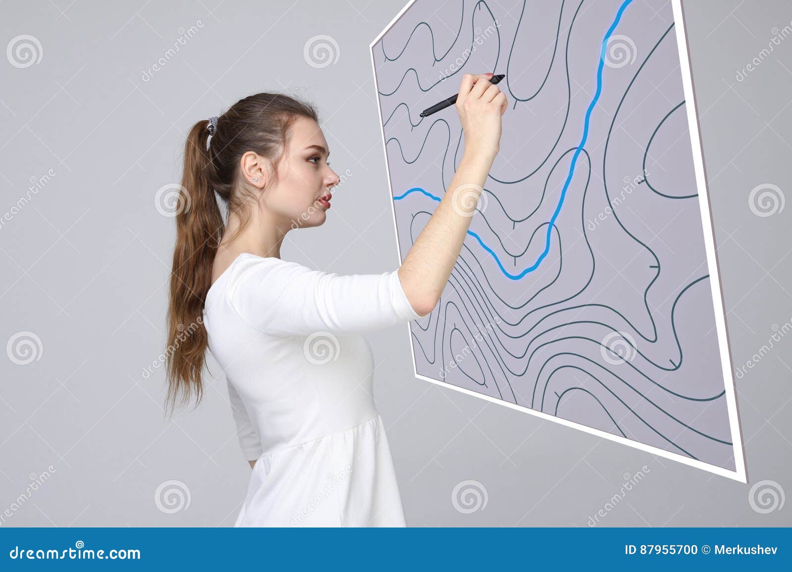 Geographic Information Systems Concept, Woman Scientist Working with ...
