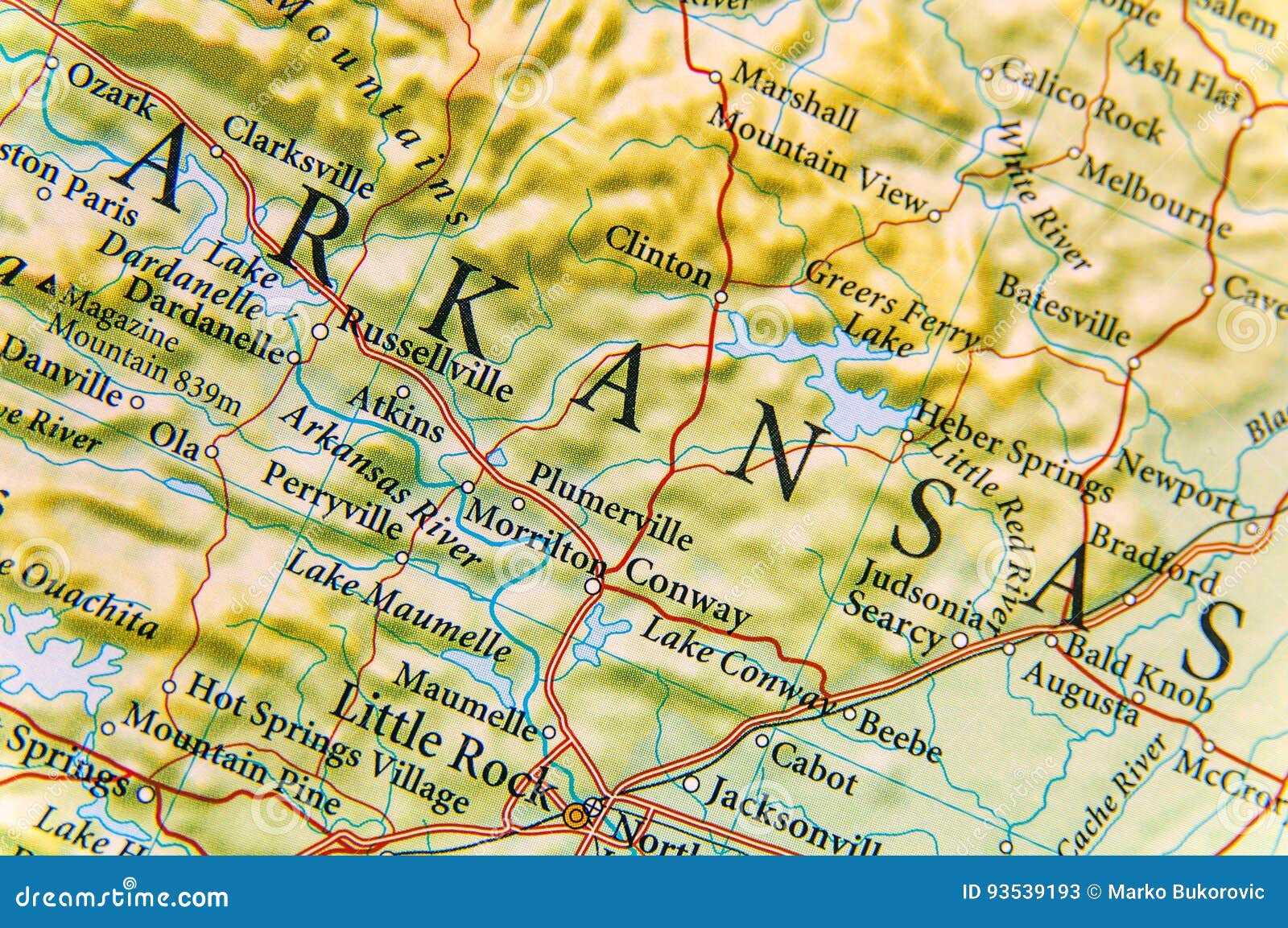 Geographic Map of Arkansas Close Stock Image - Image of rock ...
