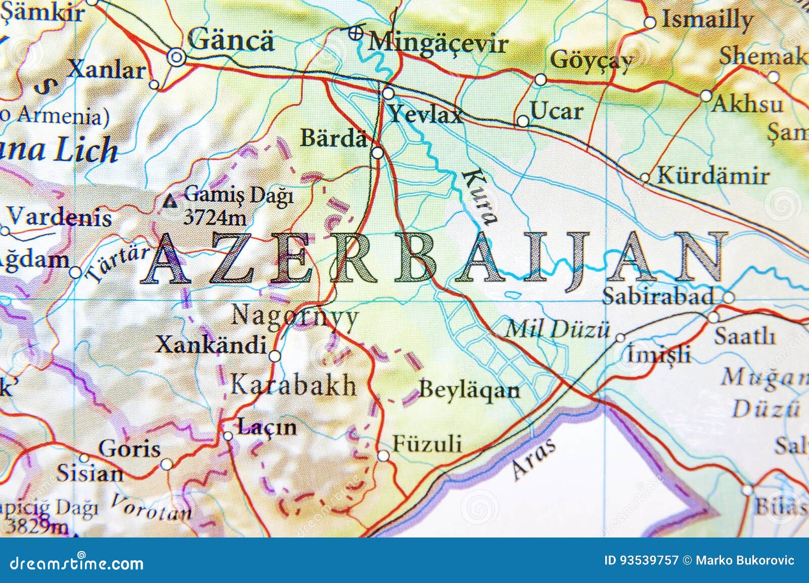 Geographic Map of Azerbaijan with Important Cities Stock Image - Image ...