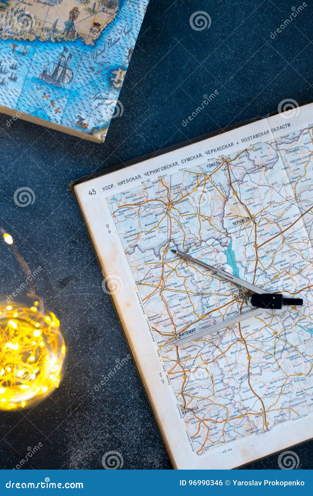 Geographic Map on a Black Matte Background with Lights. Stock Photo ...