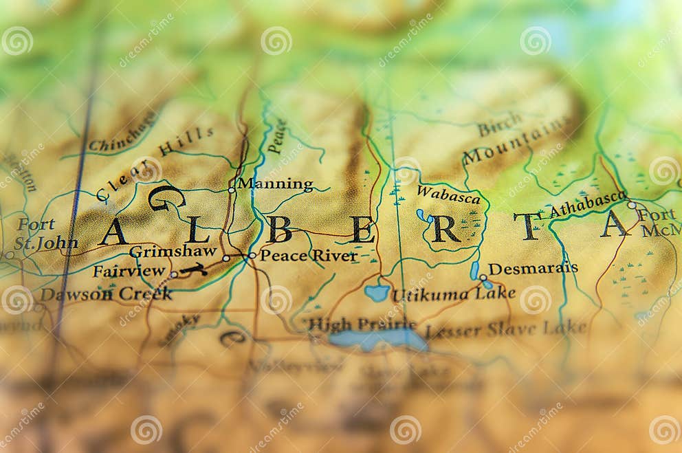 Geographic Map of Canada State Alberta with Important Cities Stock ...
