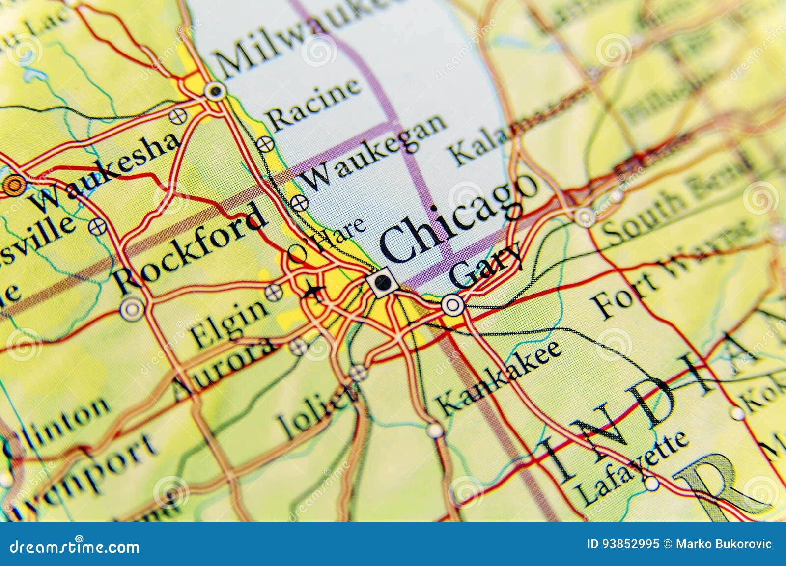 Geographic Map of Chicago Close Stock Image - Image of destination ...