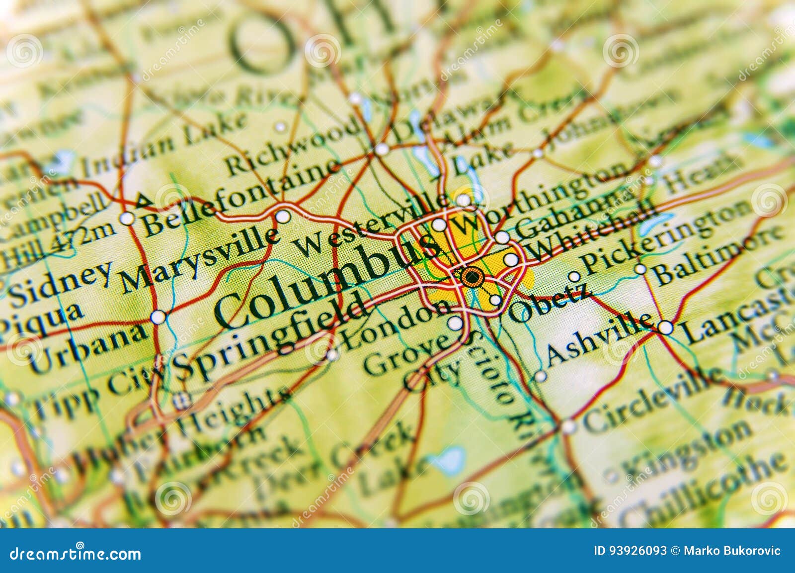 Geographic Map of Columbus Close Stock Image - Image of international ...
