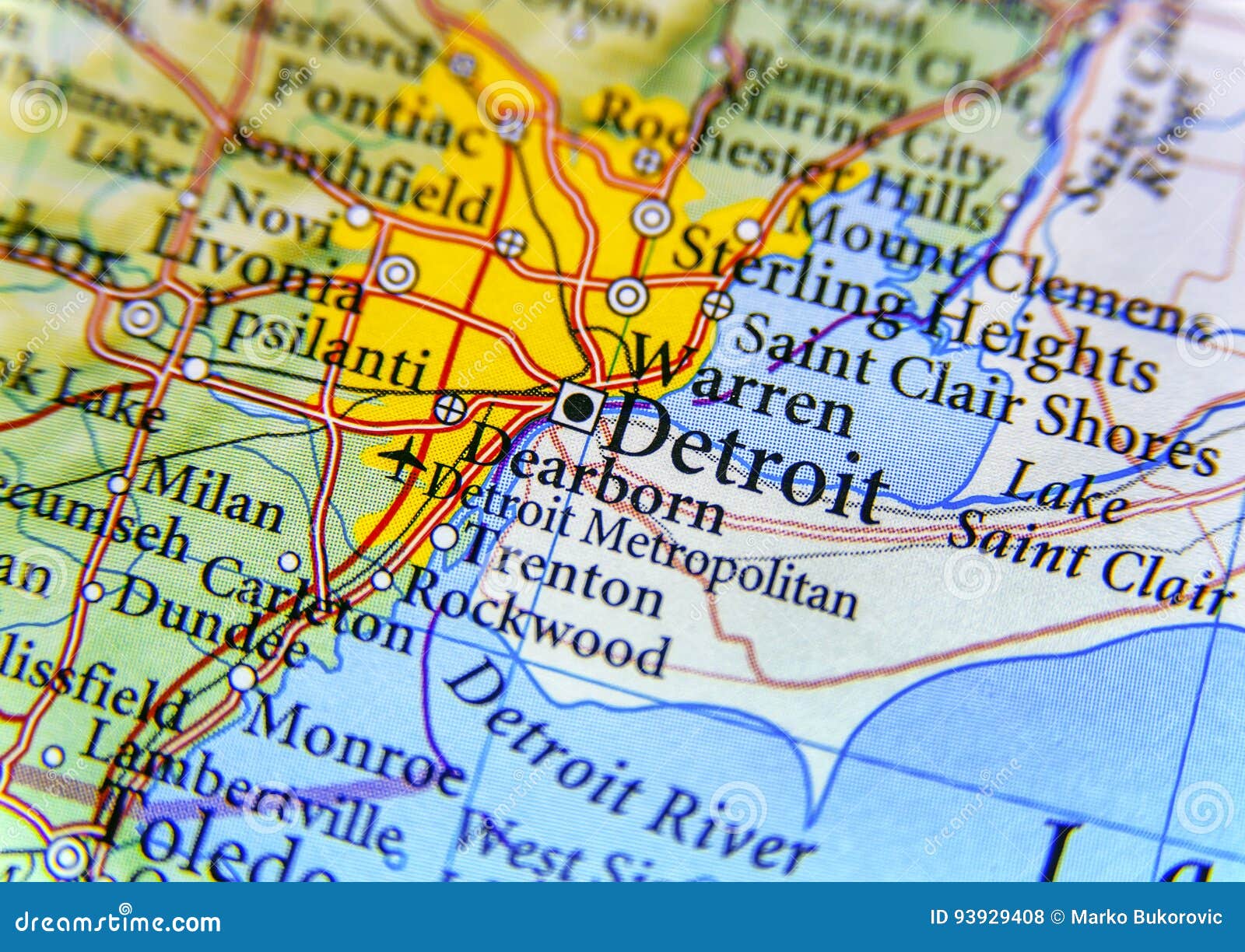 Geographic Map of Detroit Close Stock Photo - Image of holiday ...