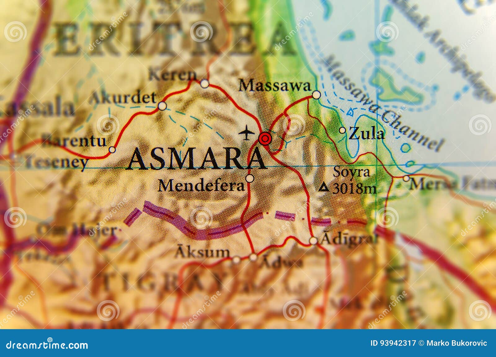 Geographic Map of Eritrea with Capital City Asmara Stock Image - Image ...