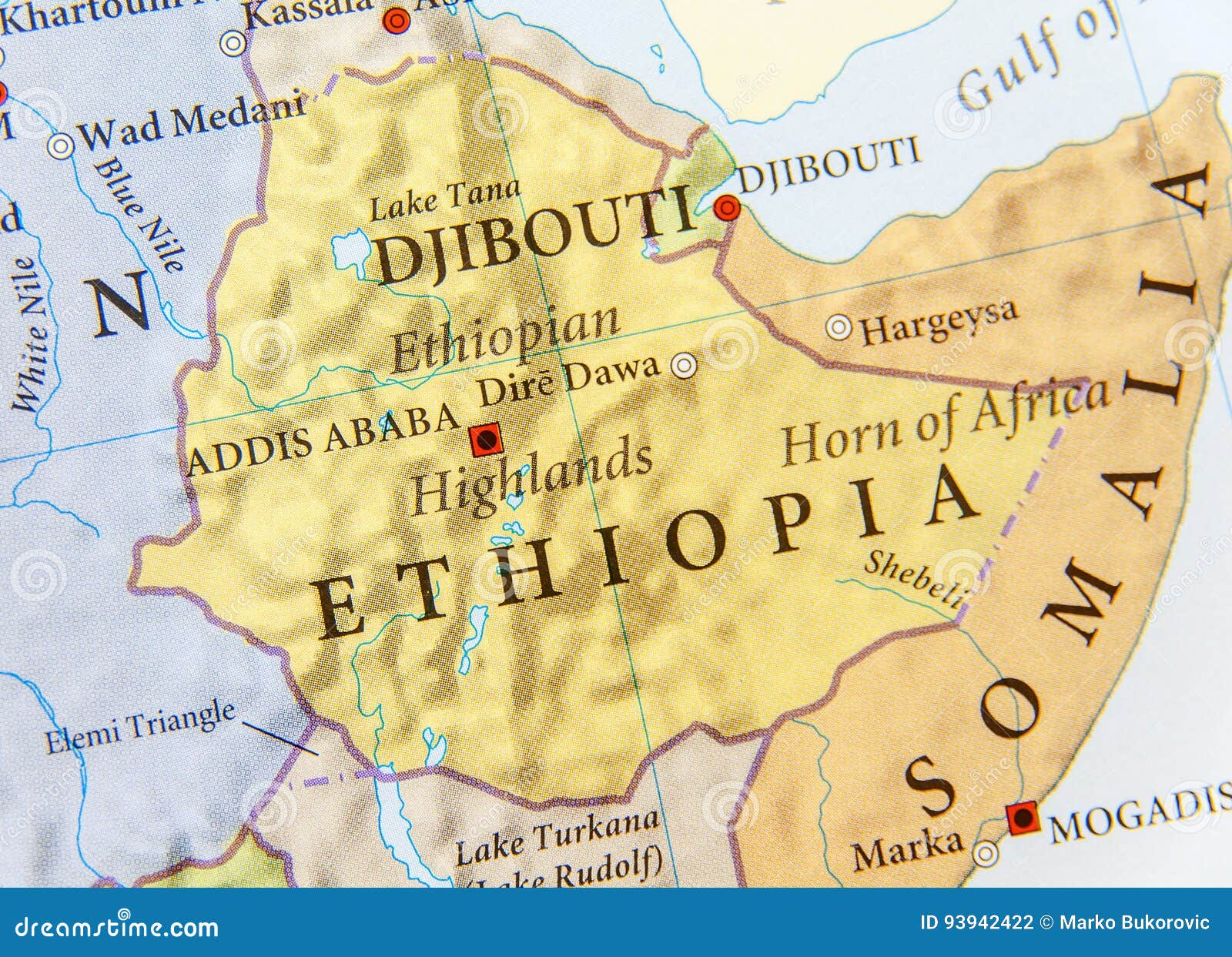 Geographic Map of Ethiopia with Important Cities Stock Photo - Image of ...